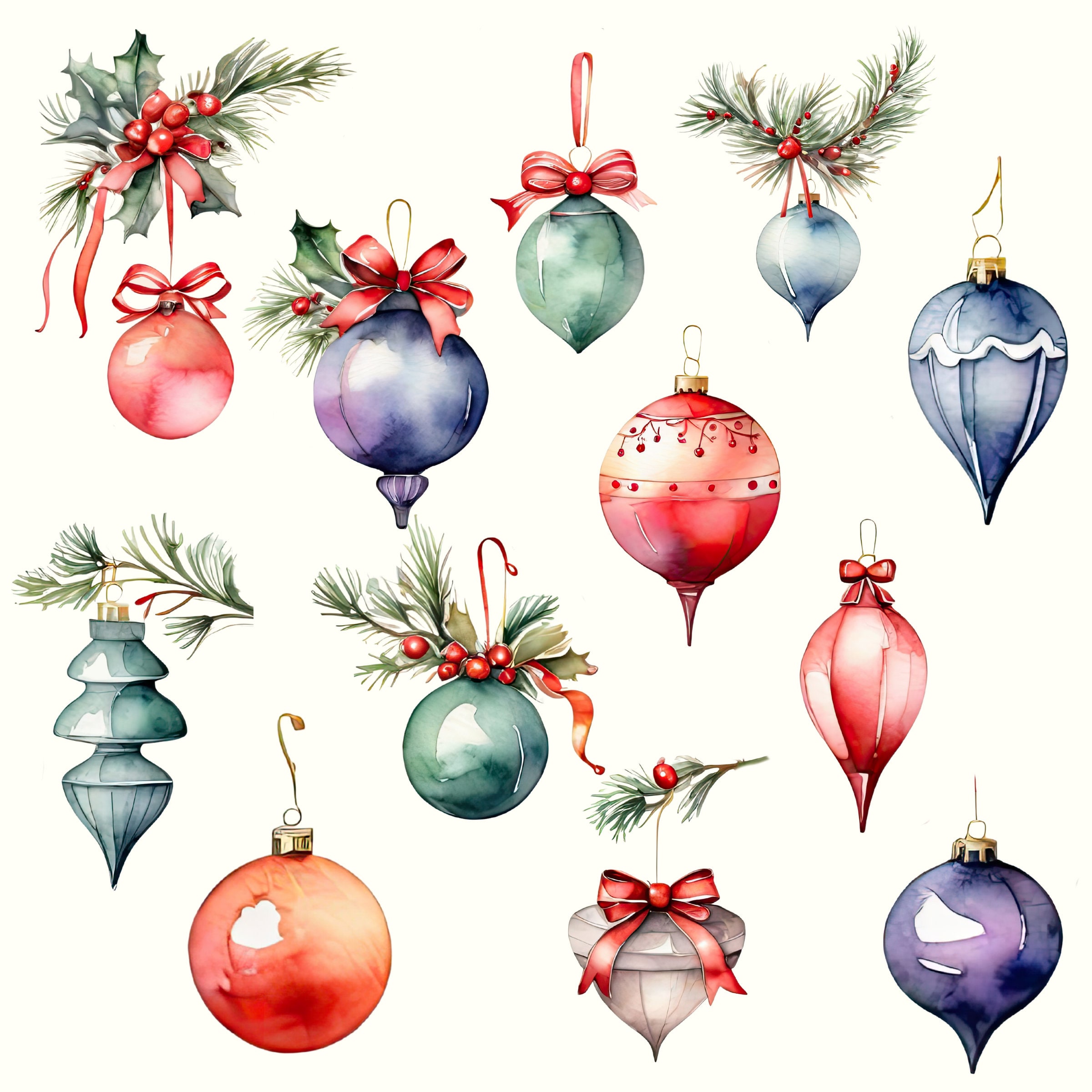 Winter Clipart Set, Christmas Ornaments, Soft Color Palette, Holiday ...