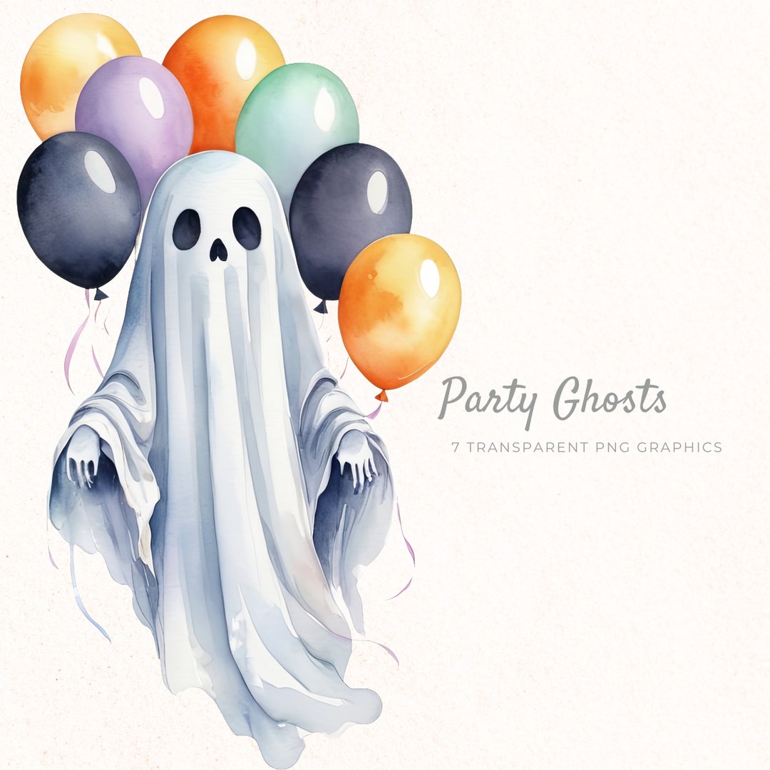 Halloween Birthday Clipart Set, Ghost Balloon PNG, Party Decor Graphics ...