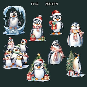 Christmas Penguins Clipart Instant Download, Xmas Paper Crafting ...