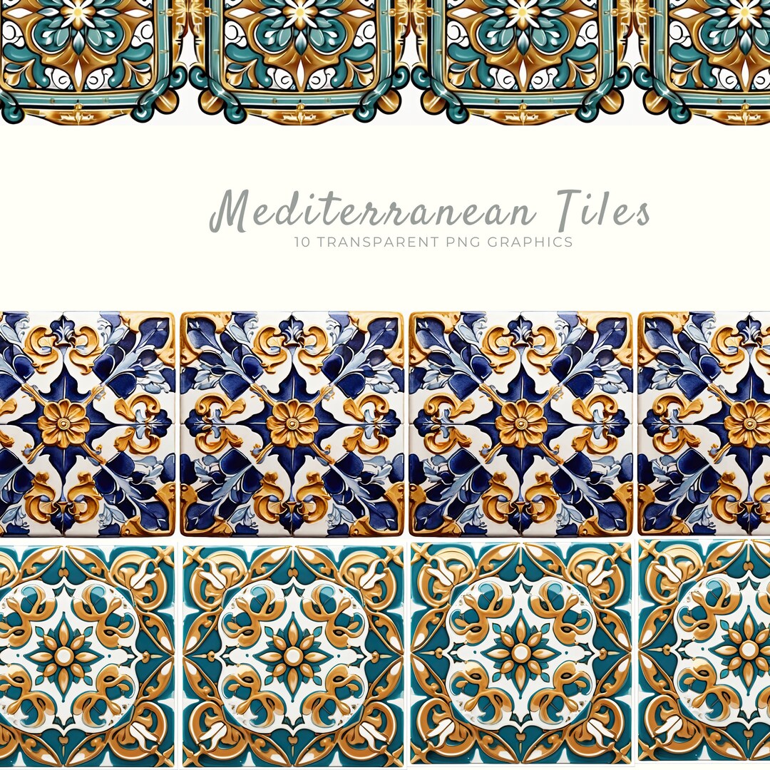 Blue Teal Mediterranean Tiles Clipart, Ceramic Tile Clip Art ...