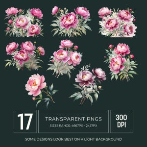 Watercolor Peony Flower Clipart PNG, Wedding Scrapbook Images, Digital ...