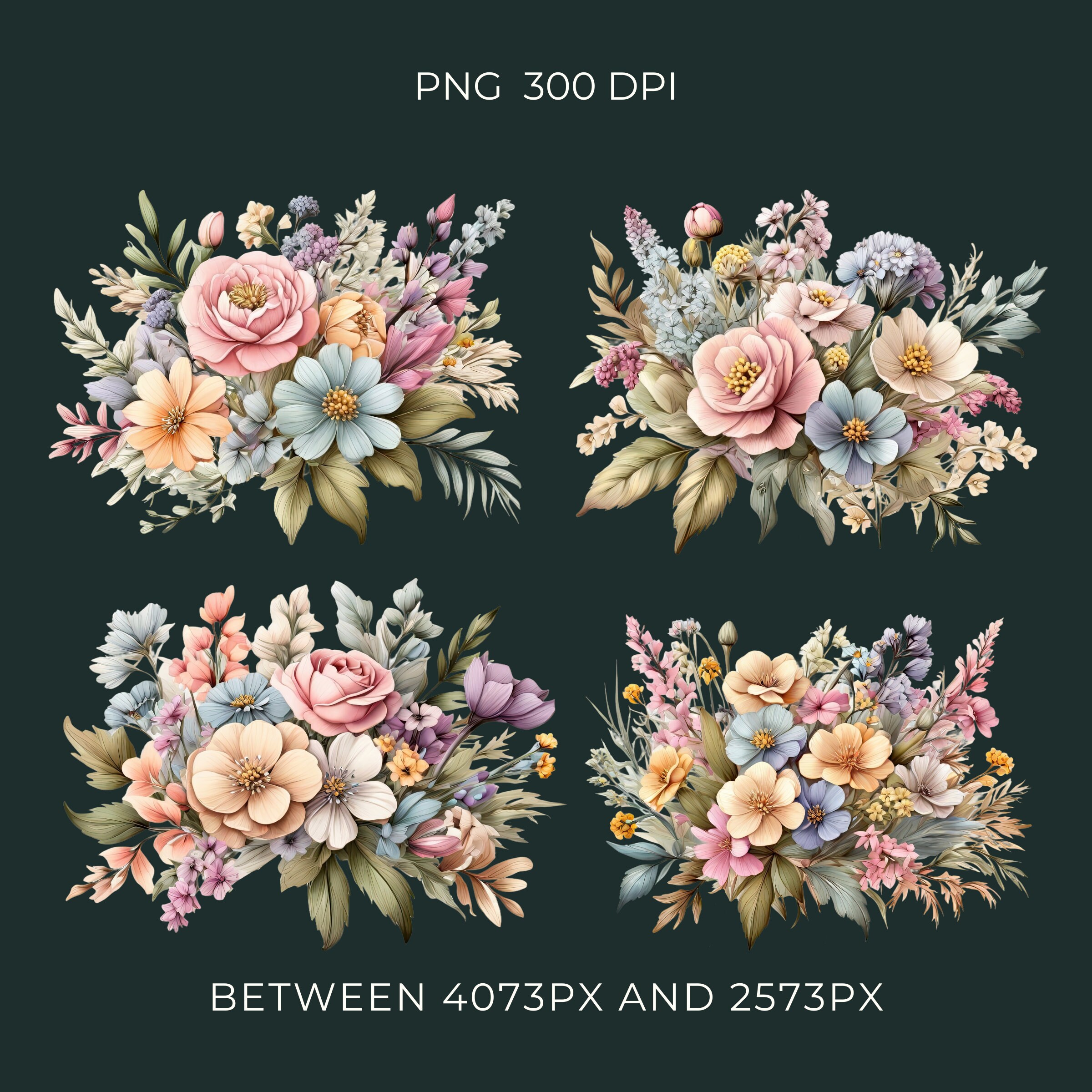 Pastel Flower Clipart Set, Watercolor Floral Decoration, Instant ...