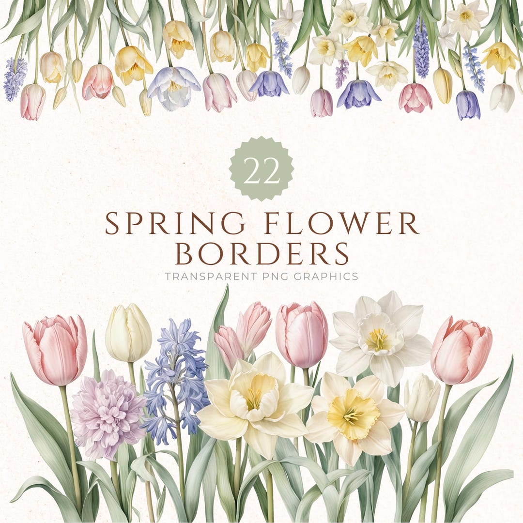 Spring Flower Border Clipart, Digital Download PNG, Paper Crafting ...