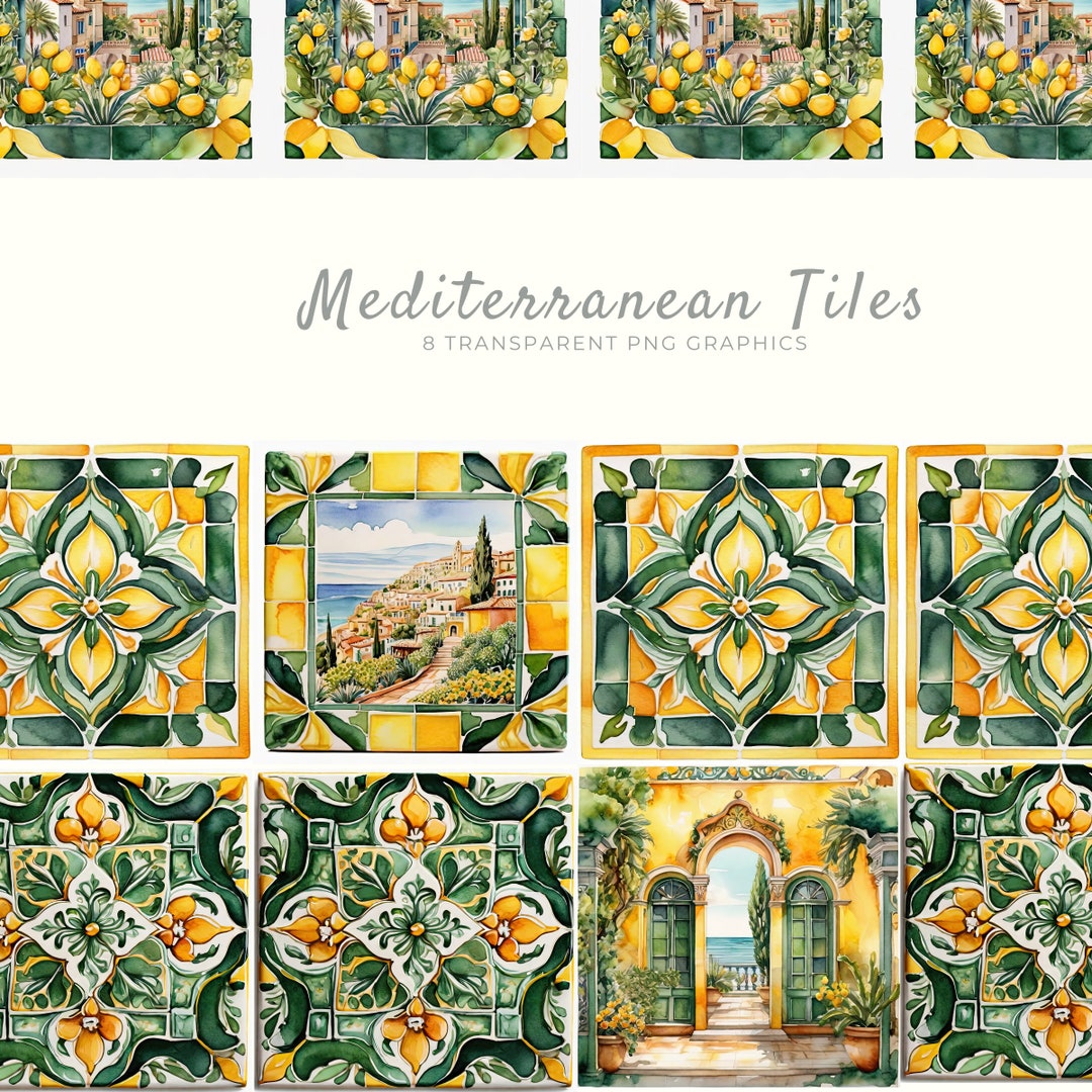 Mediterranean Tile Clipart PNG, Decorative Ceramic Graphics for Junk ...