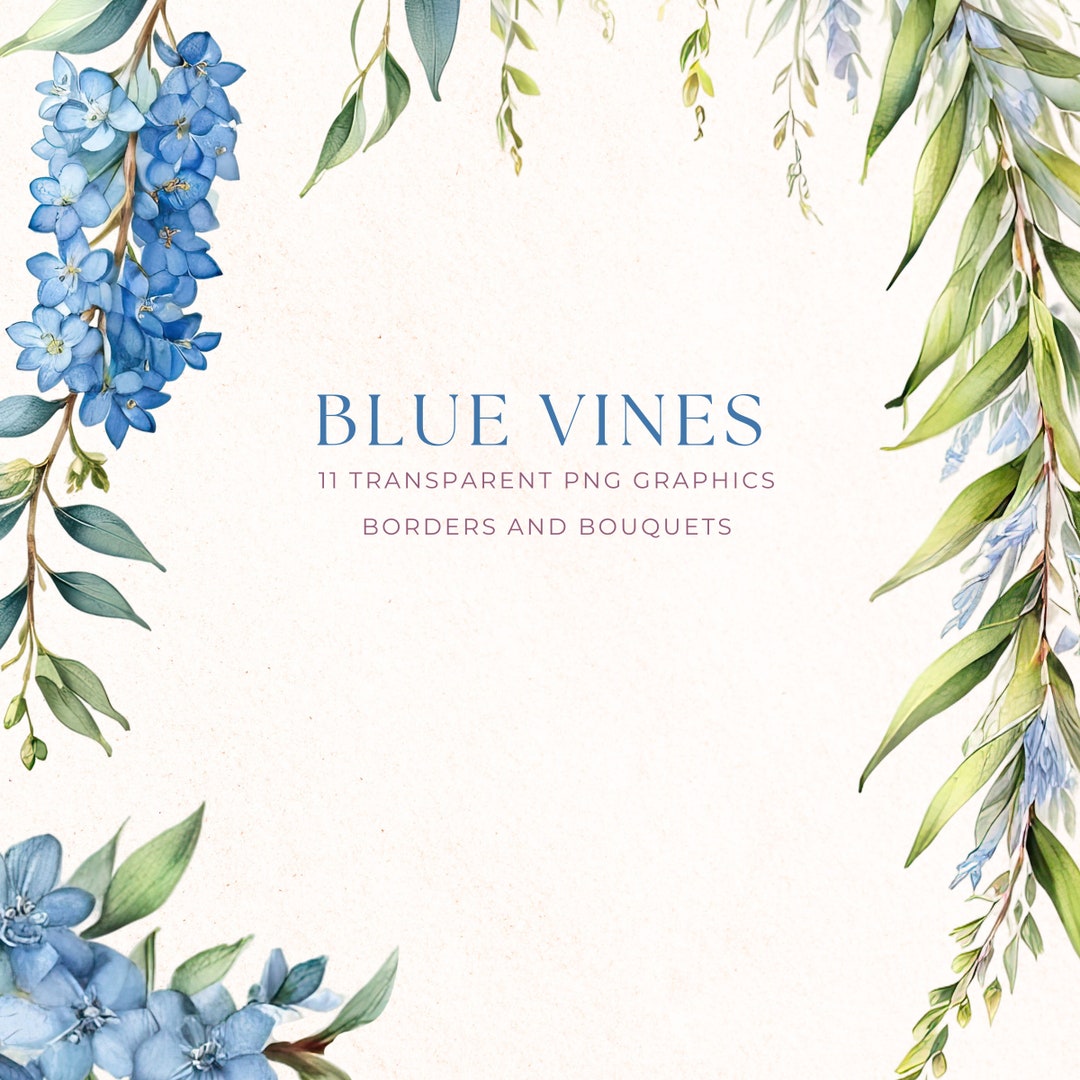 Blue Flower Willow Vine Clipart, Floral Garland Clip Art, Blue ...