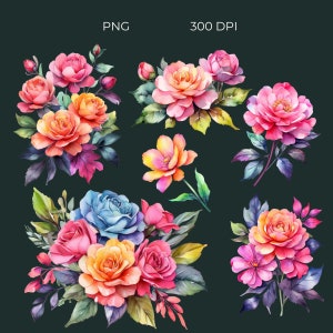 Neon Flowers Clipart, Floral Clip Art Graphics, Instant Download ...