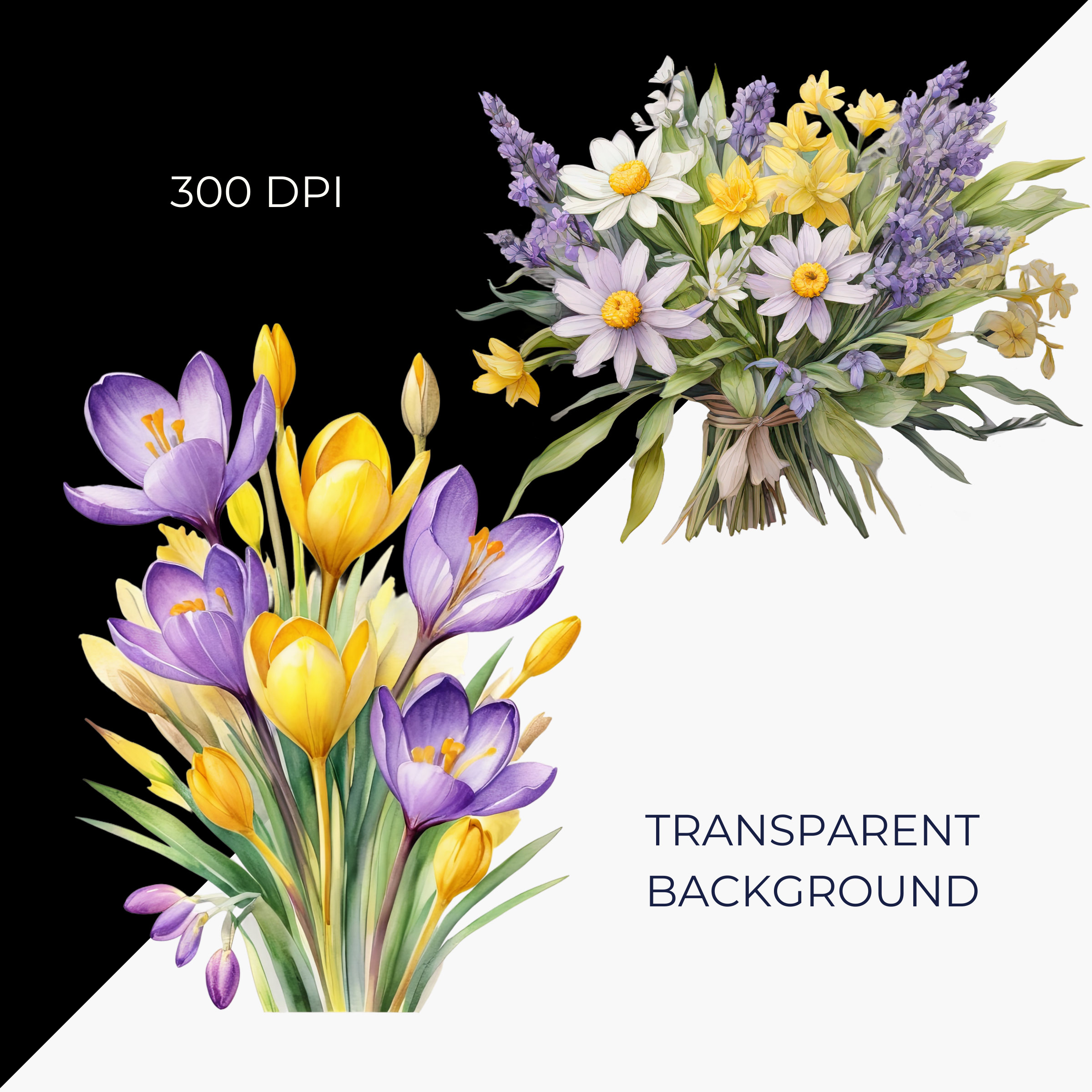 Spring Bouquet Clipart, Crocus and Daffodils Flowers, Yellow Crocuses ...