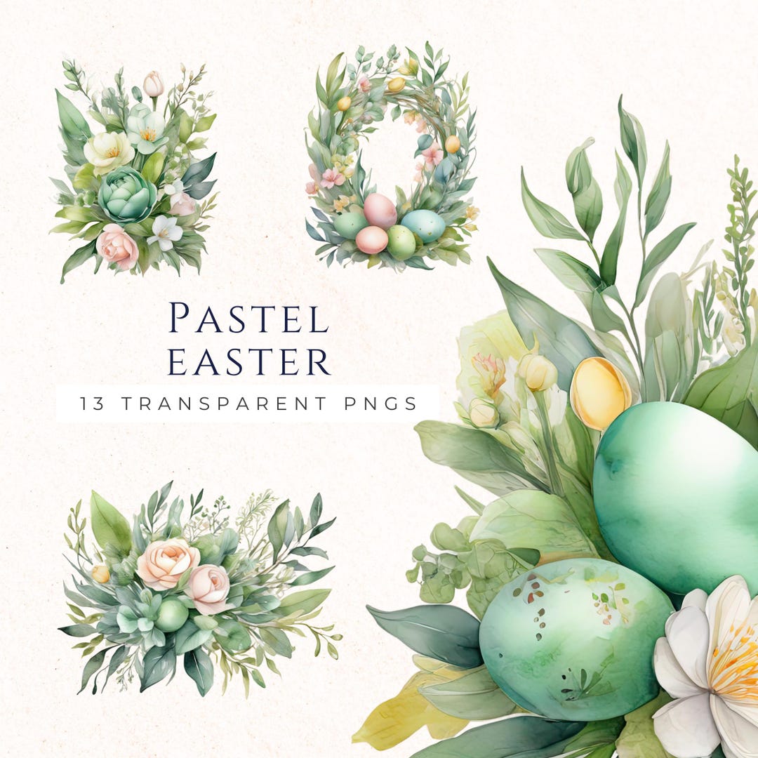Minty Green Easter Clipart Set, Spring Flower Graphics, Scrapbook ...