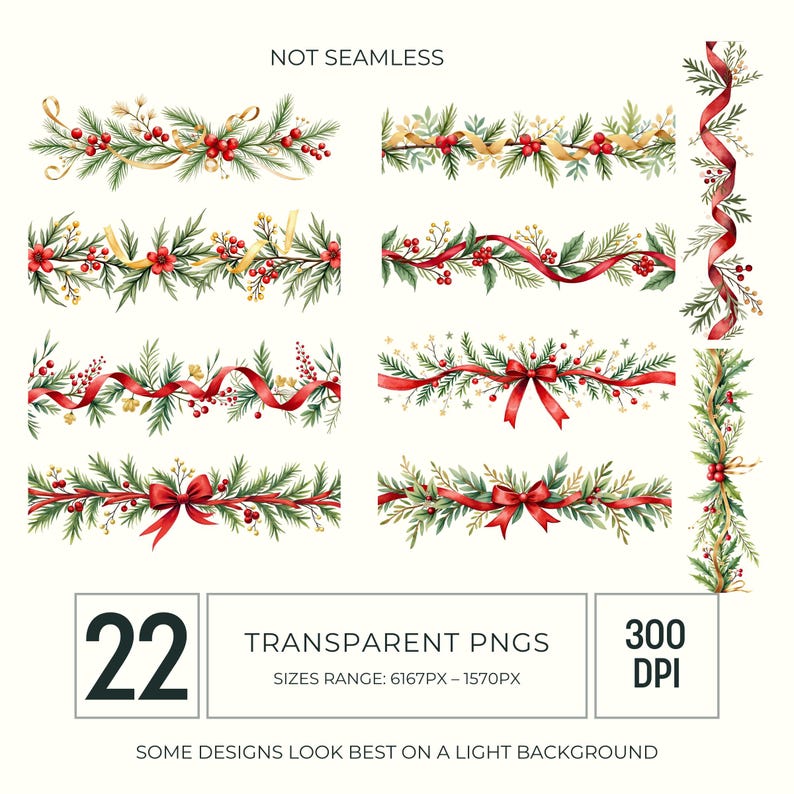 Christmas Garland Clipart PNG, Festive Holiday Border Graphics for ...