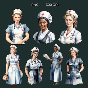 Retro Nurse Clipart Instant Download PNG, Medical Clip Art Graphics ...