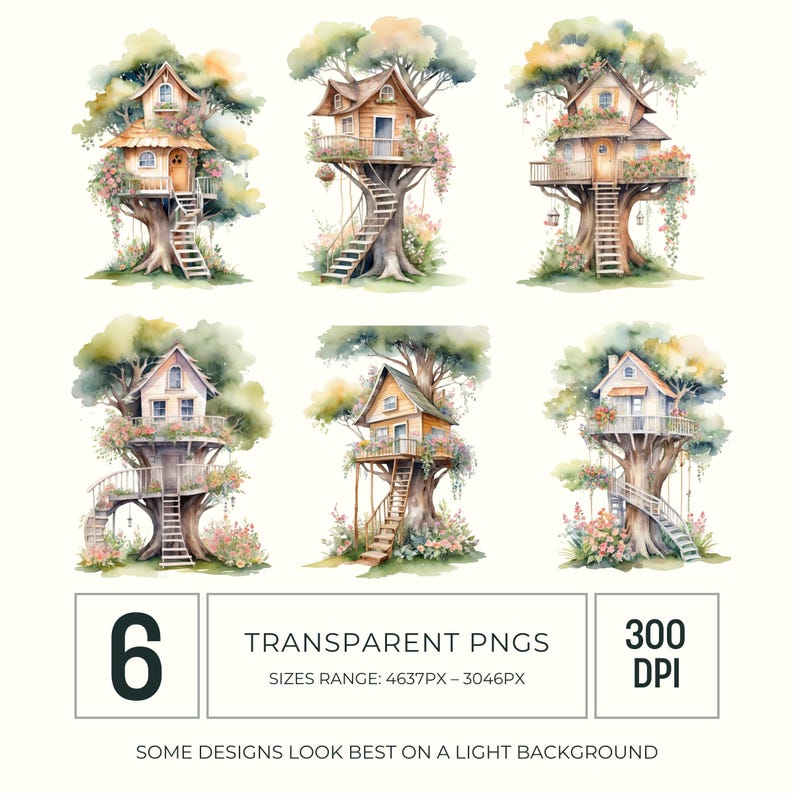 Cute Treehouse Watercolor Clipart PNG, Garden Graphics for Scrapbooking ...