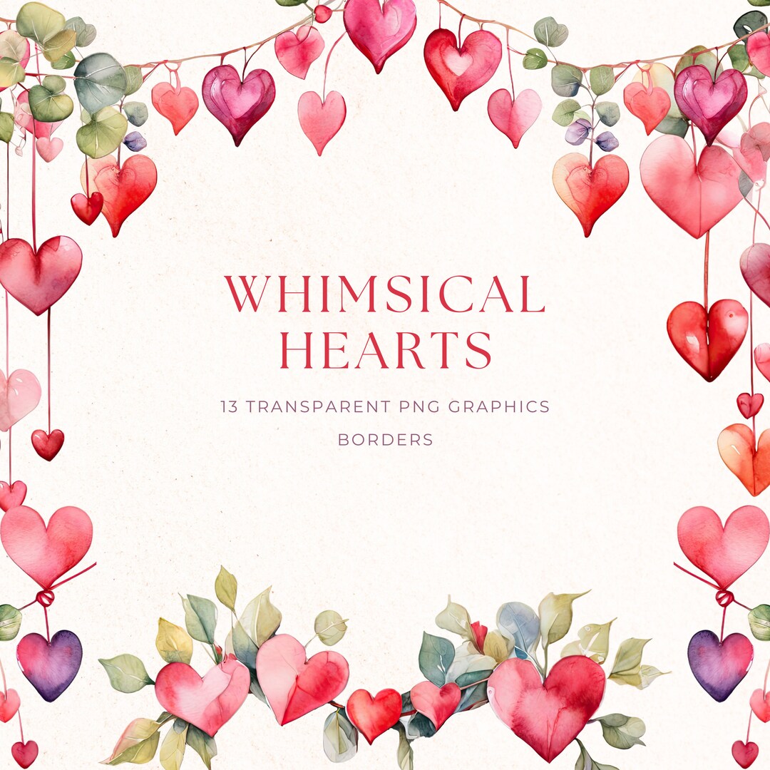 Heart Border Clipart, Valentine's Day Clip Art, Red Heart Png, Instant ...