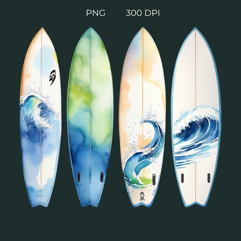 Watercolor Surfboard Clipart Set, Beach Vacation PNG Images, Summer ...