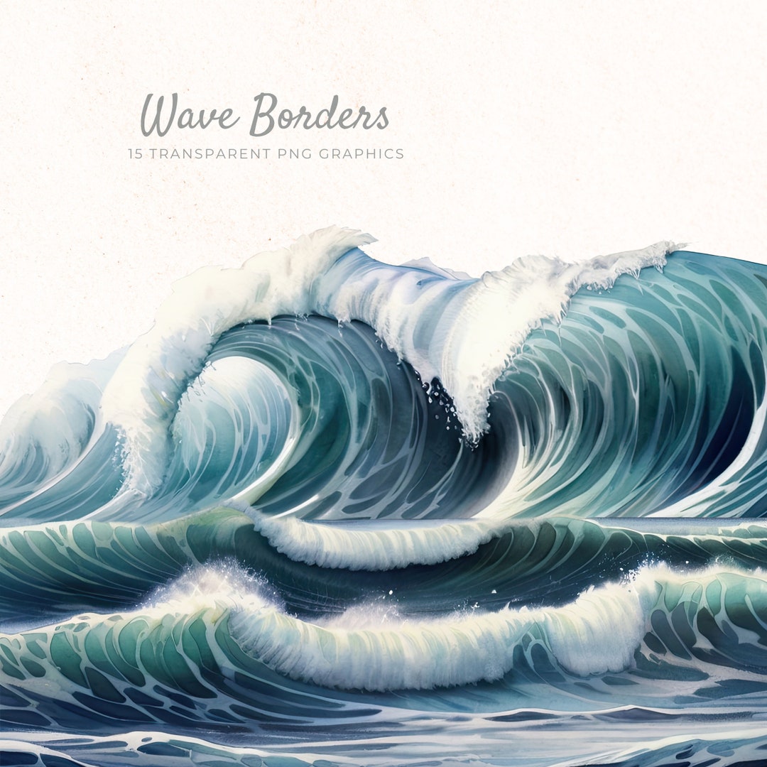 Watercolor Wave Border Clipart Instant Download PNG, Ocean Waves ...