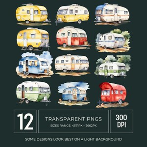 Watercolor Caravan Clipart, Camping Trailer Graphics, Vintage Camper ...