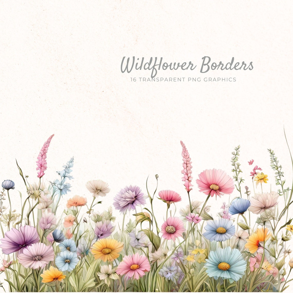 Wildflower Clipart, Wildflowers Border, Floral Clip Art, Watercolor ...