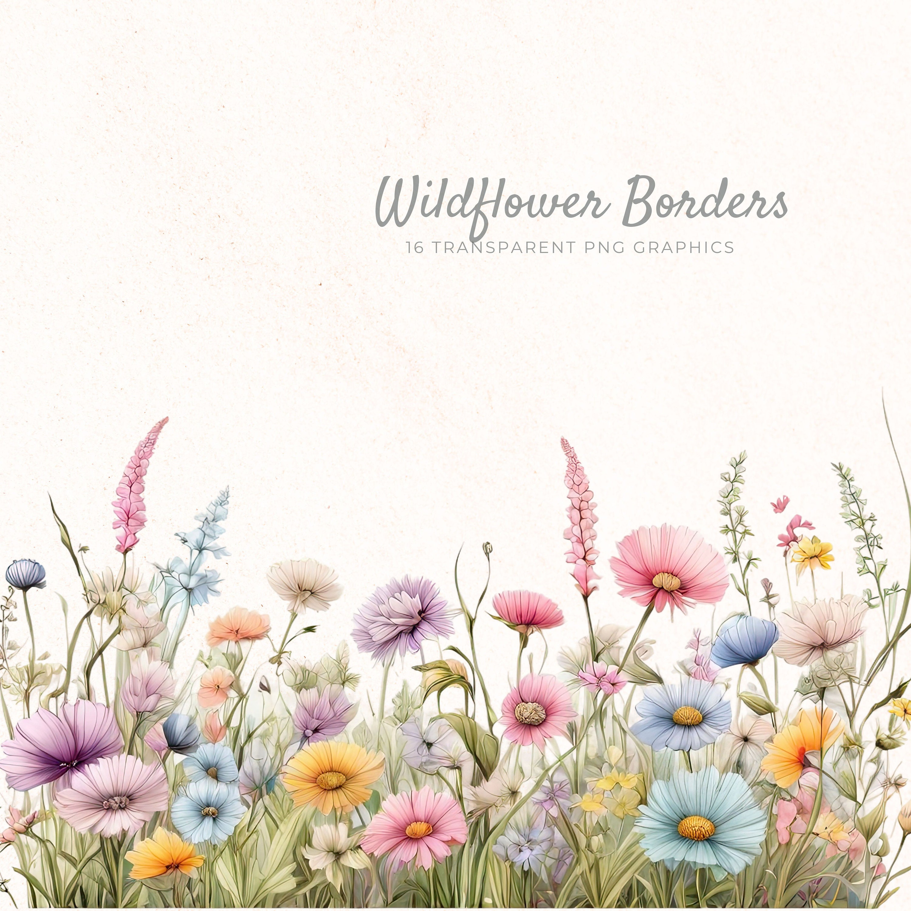 Wildflower Clipart, Wildflowers Border, Floral Clip Art, Watercolor Flowers, Instant Download ...