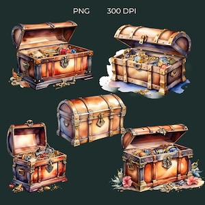 Treasure Chest Clipart Set, Pirate Chest Graphics, Digital Download PNG ...