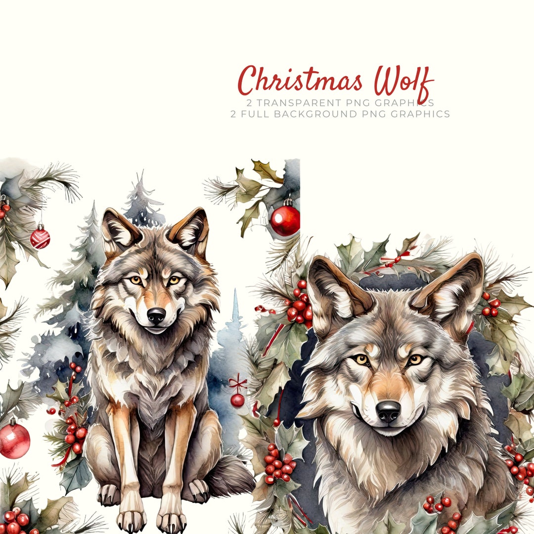 Christmas Wolf Clipart Instant Download, Holiday Scrapbook Images ...