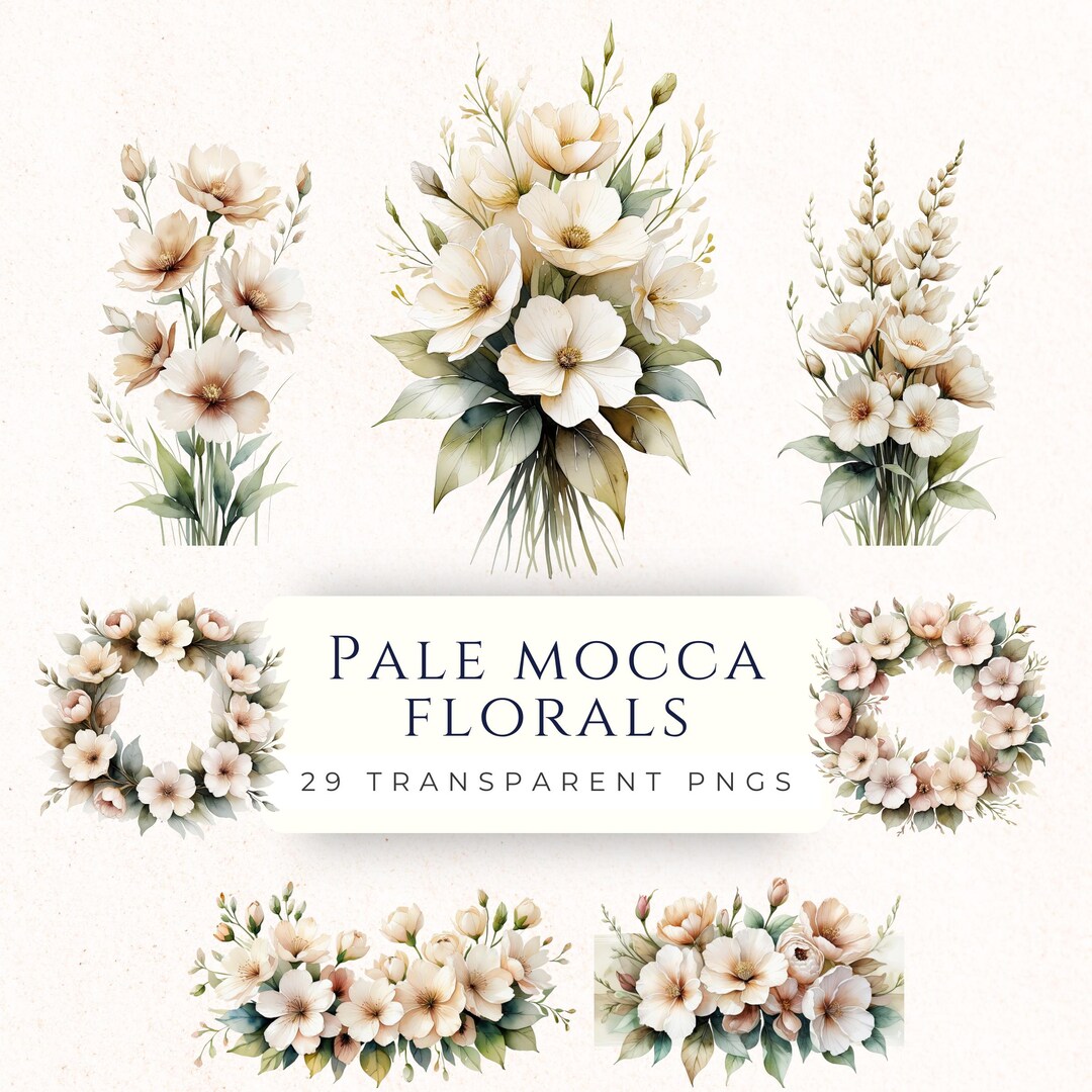 Mocca Florals Clipart, Flower Clip Art, Shabby Chic Decor, Instant ...