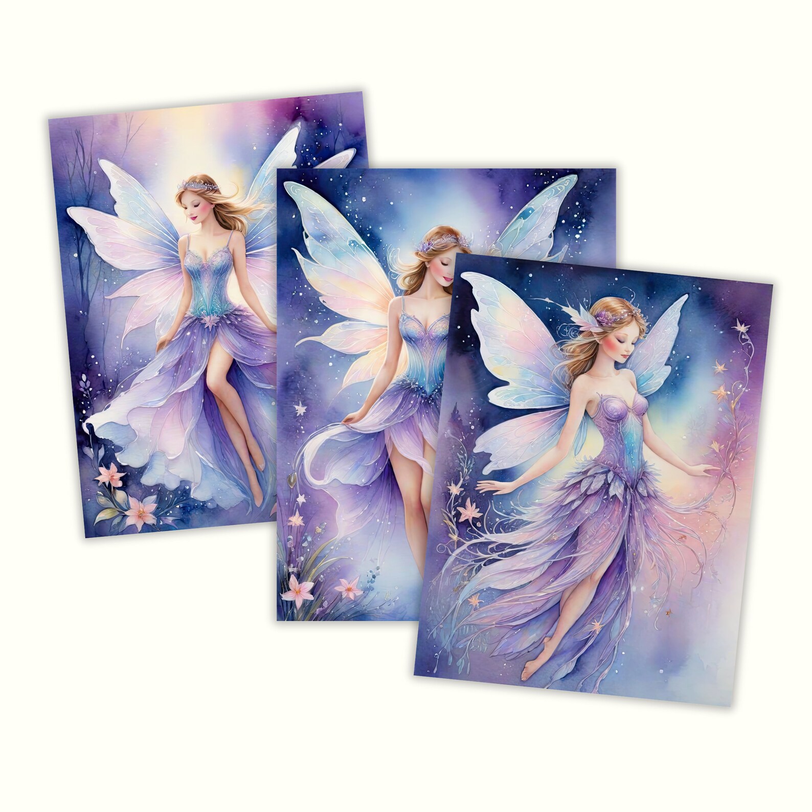 Delicate Fairy Clipart, Purple Fairies With Wings, Watercolor Fantasy ...