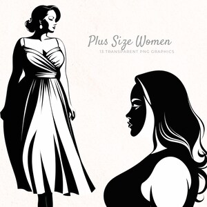 Plus Size Women Silhouette Clipart Set, Scrapbook Images, Junk Journal ...