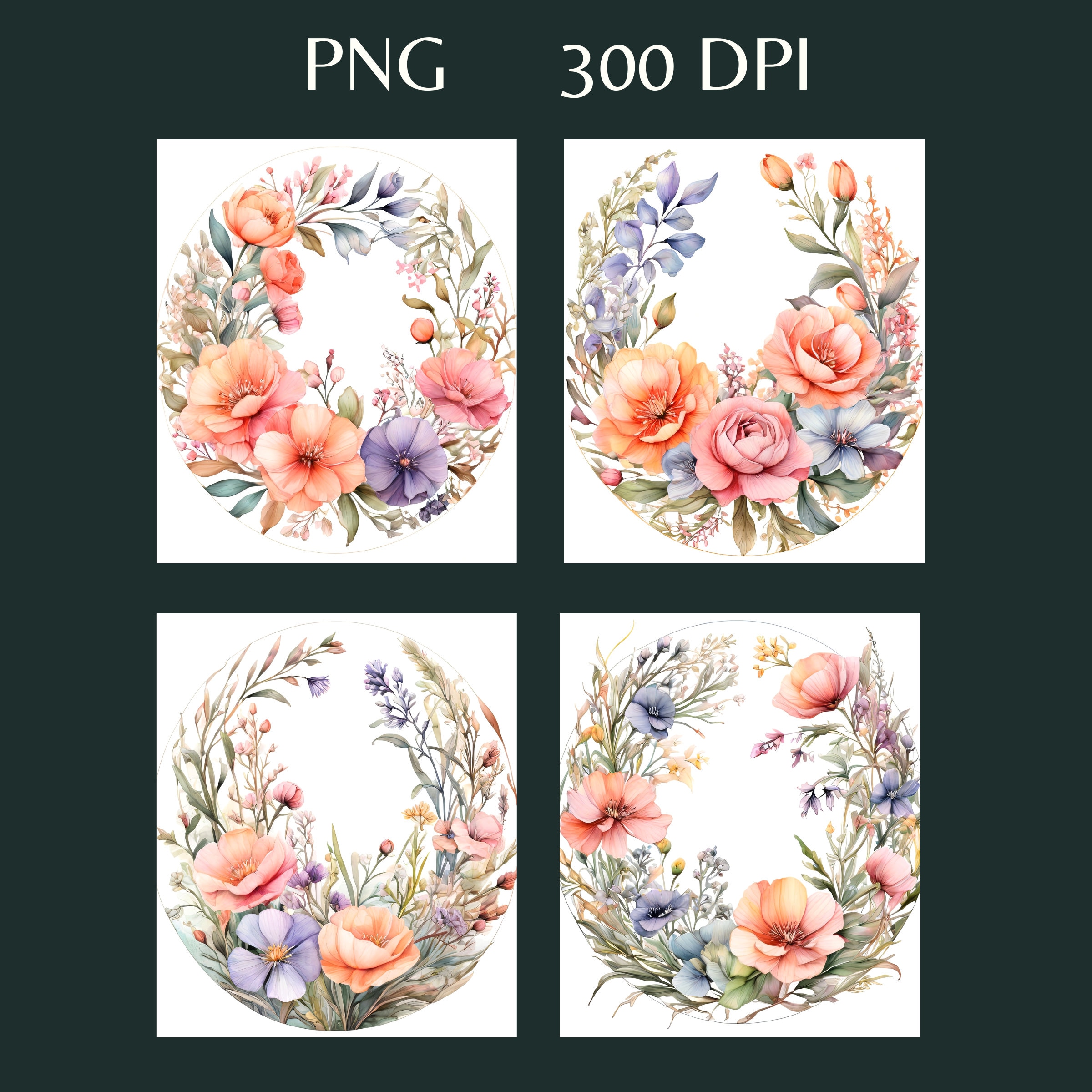 Floral Circle Frame Clipart, Wildflower Crown Clip Art Design, Flower ...