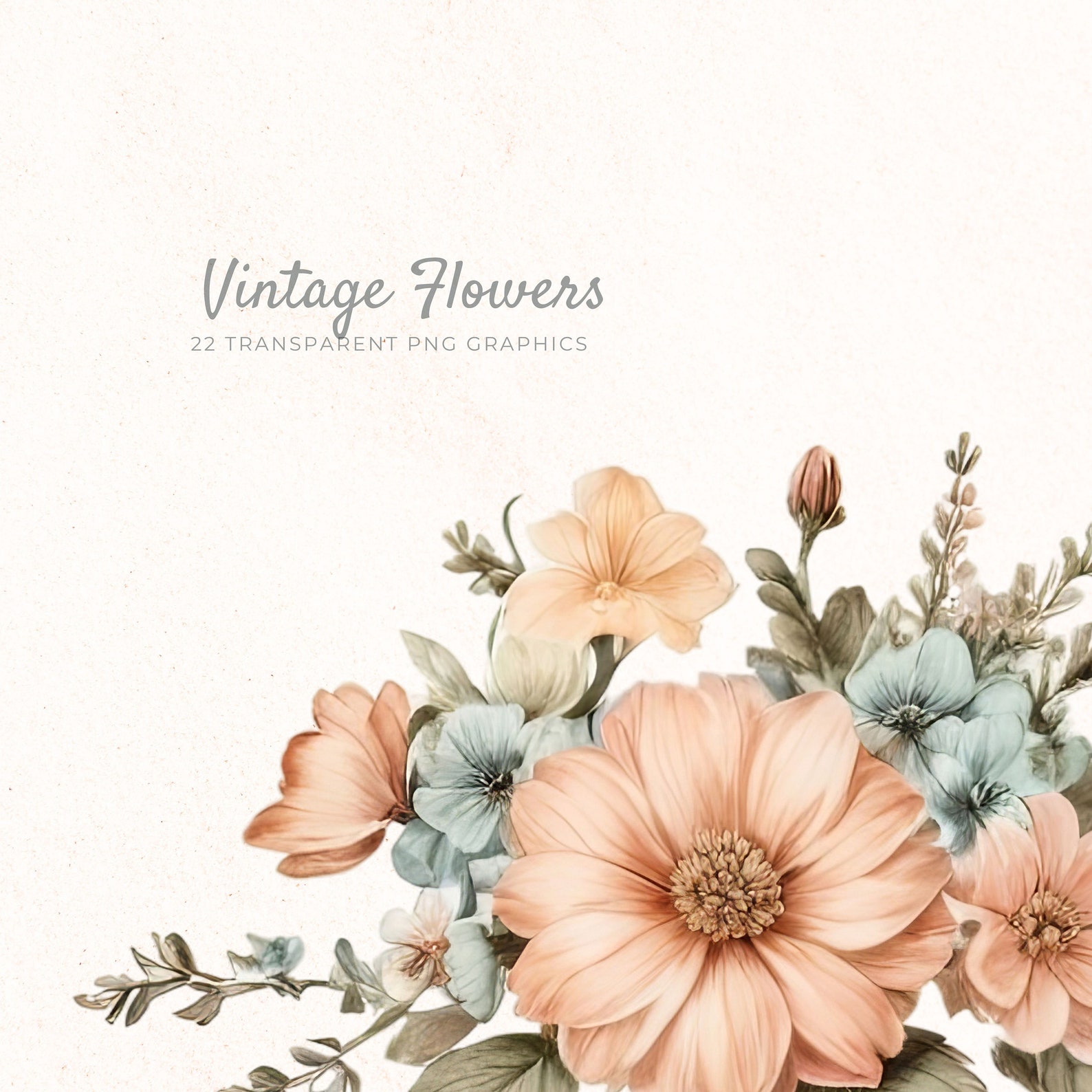 Vintage Style Flowers Clipart, Shabby Chic Decor, Retro Clipart ...