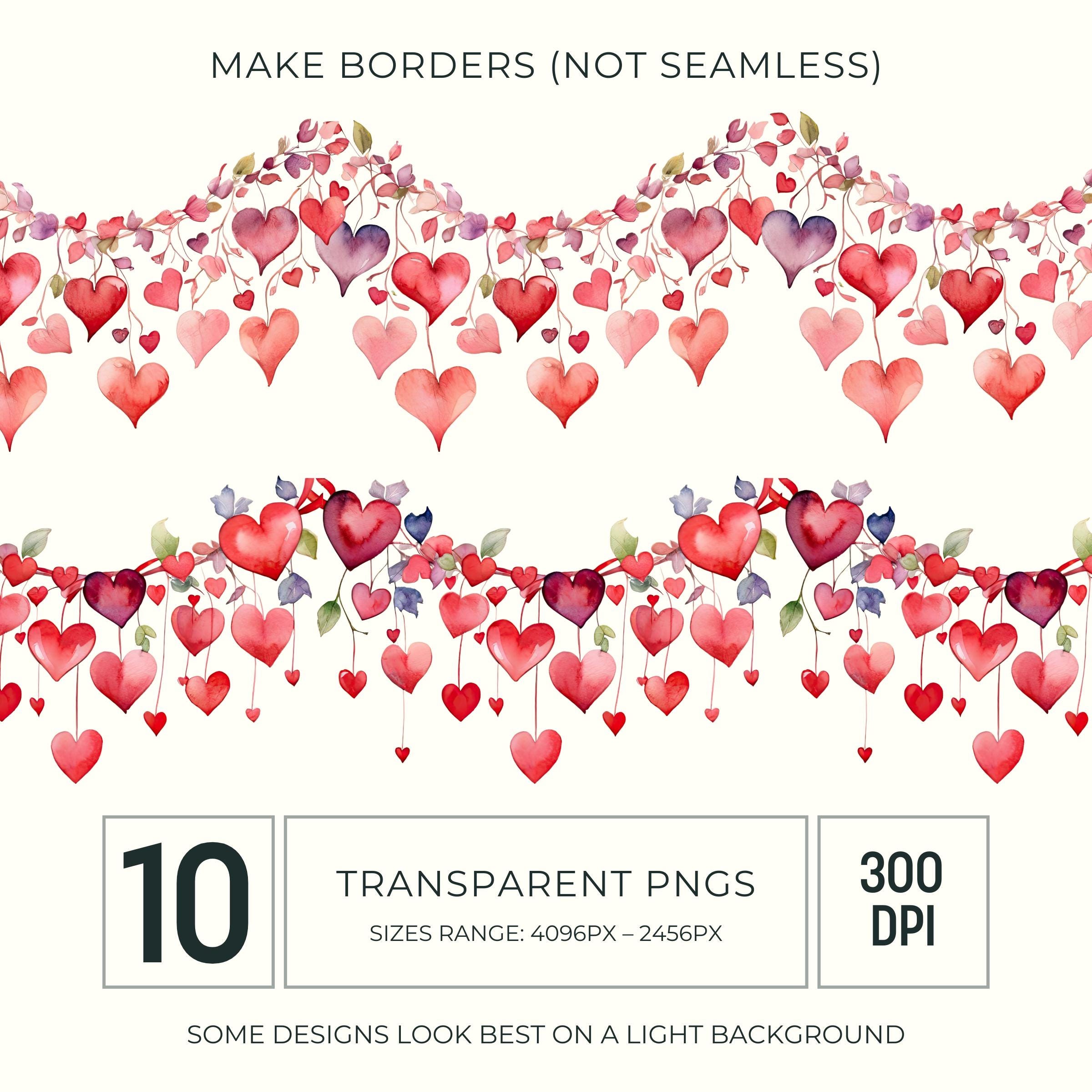 Watercolor Heart Border Clipart PNG, Valentine's Day Romantic Graphics ...