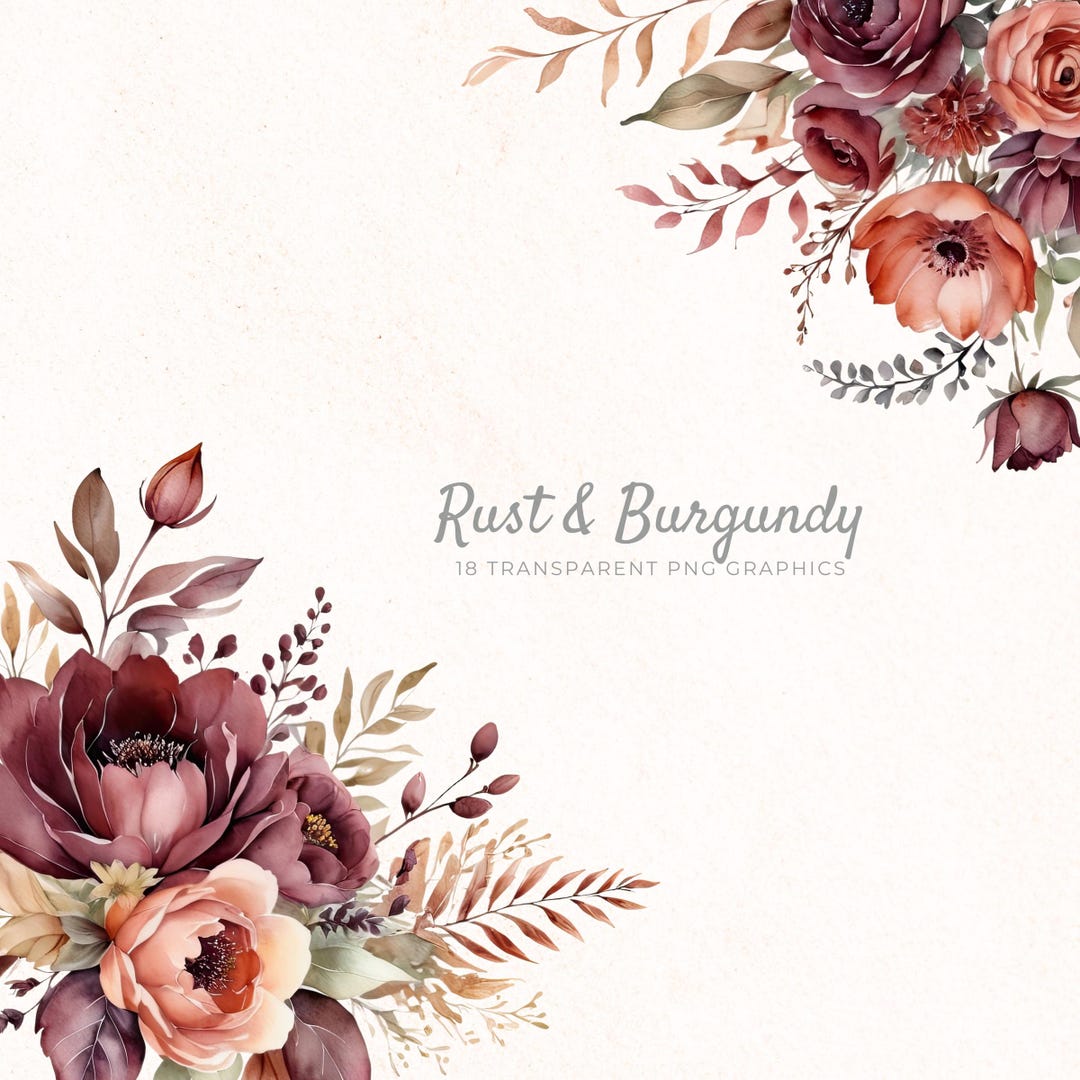 Burgundy Rust Flower Clipart, Scrapbook Images, Fall Floral Clipart ...