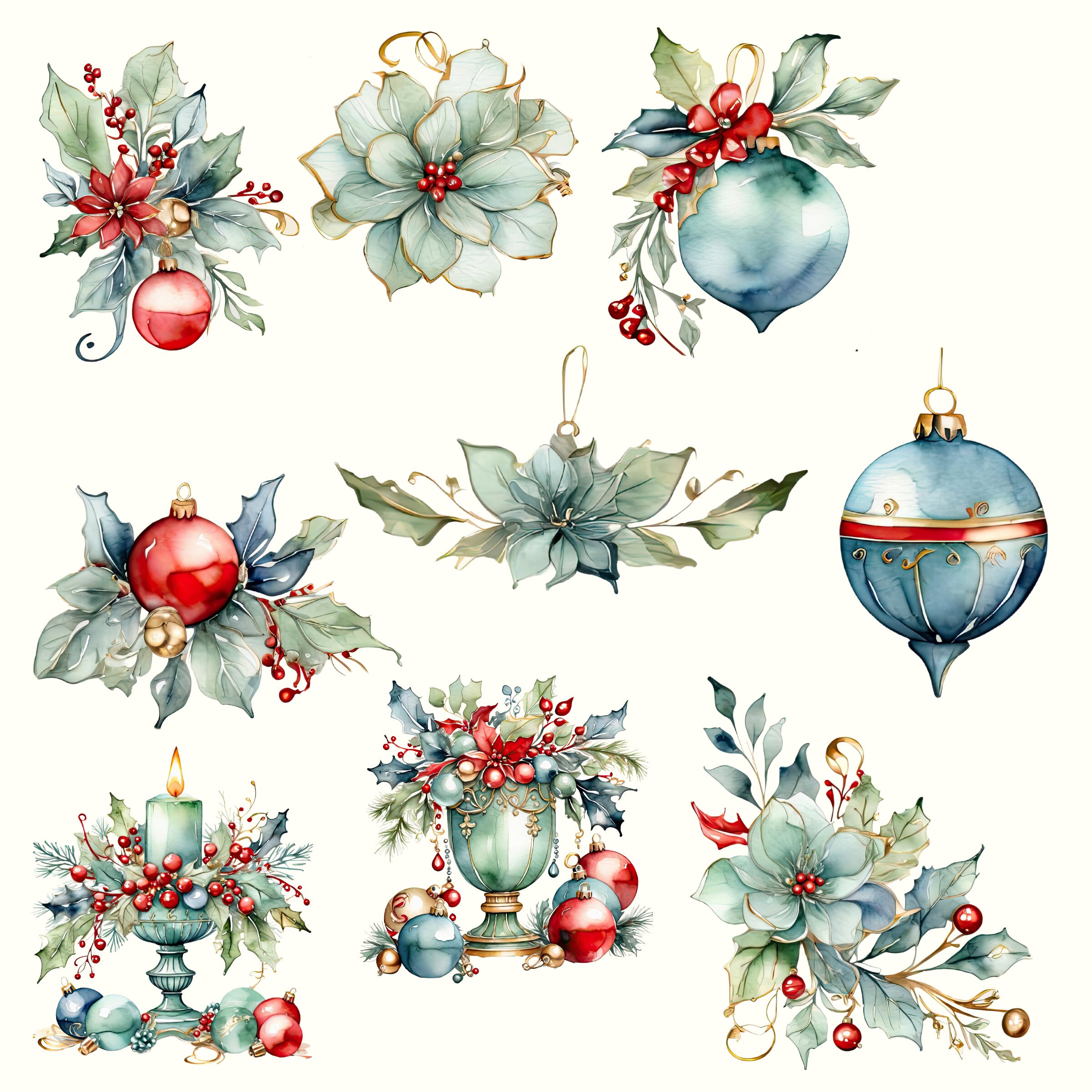 Winter Clipart Set, Christmas Ornaments, Soft Color Palette, Holiday ...