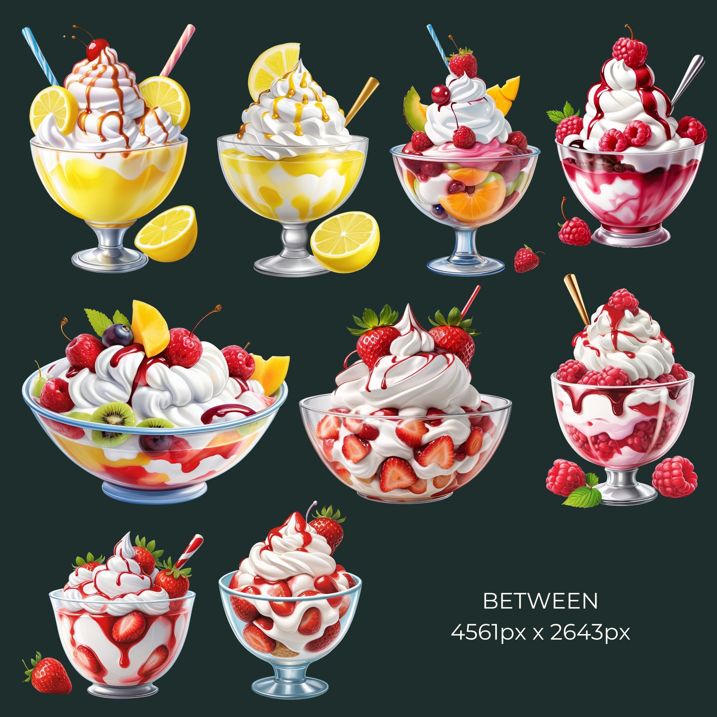 Colorful Sundae Clipart Set, Ice Cream Dessert PNG Images, Summer ...