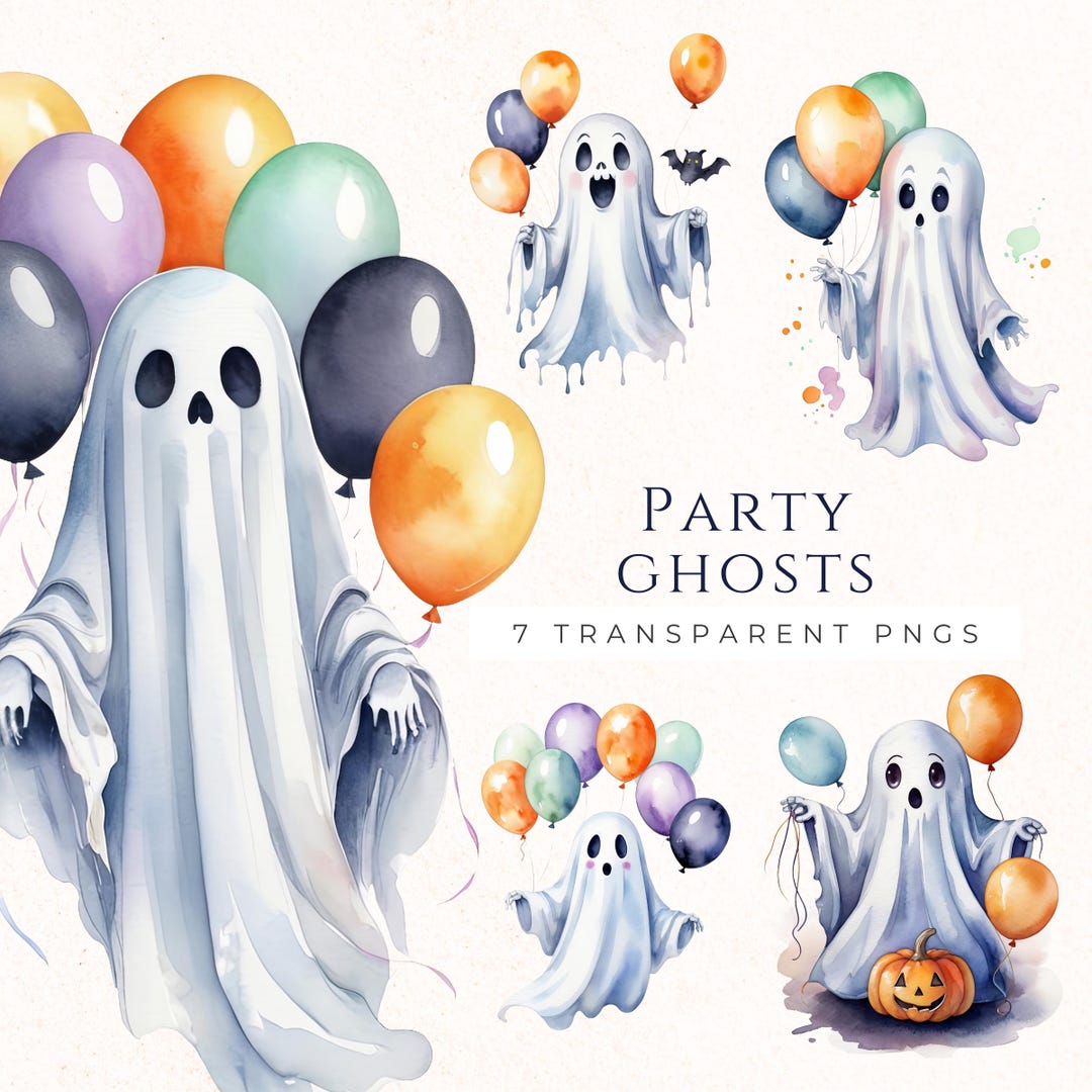 Halloween Birthday Clipart Set, Ghost Balloon PNG, Party Decor Graphics ...