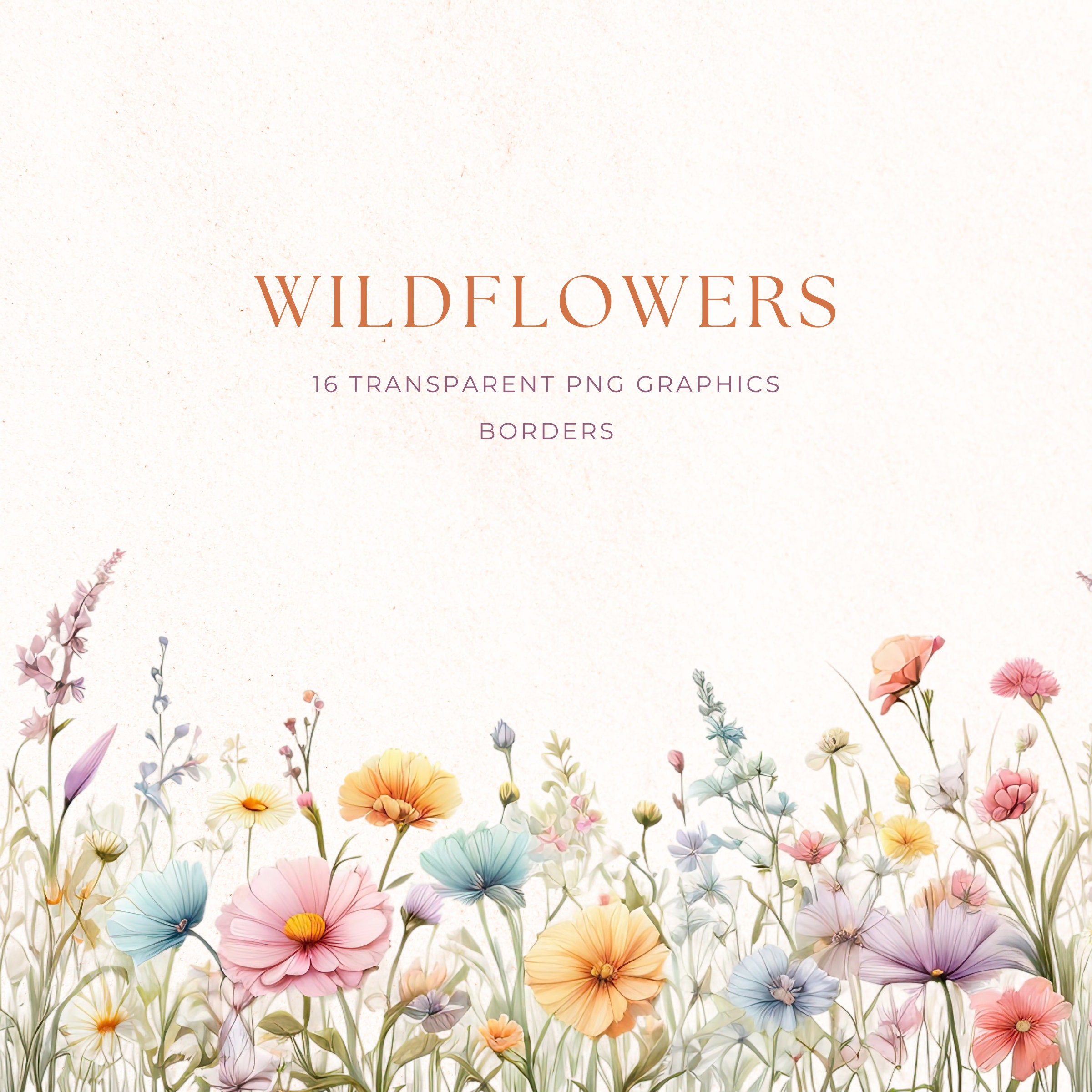 Wildflower Clipart, Wildflowers Border, Floral Clip Art, Watercolor ...