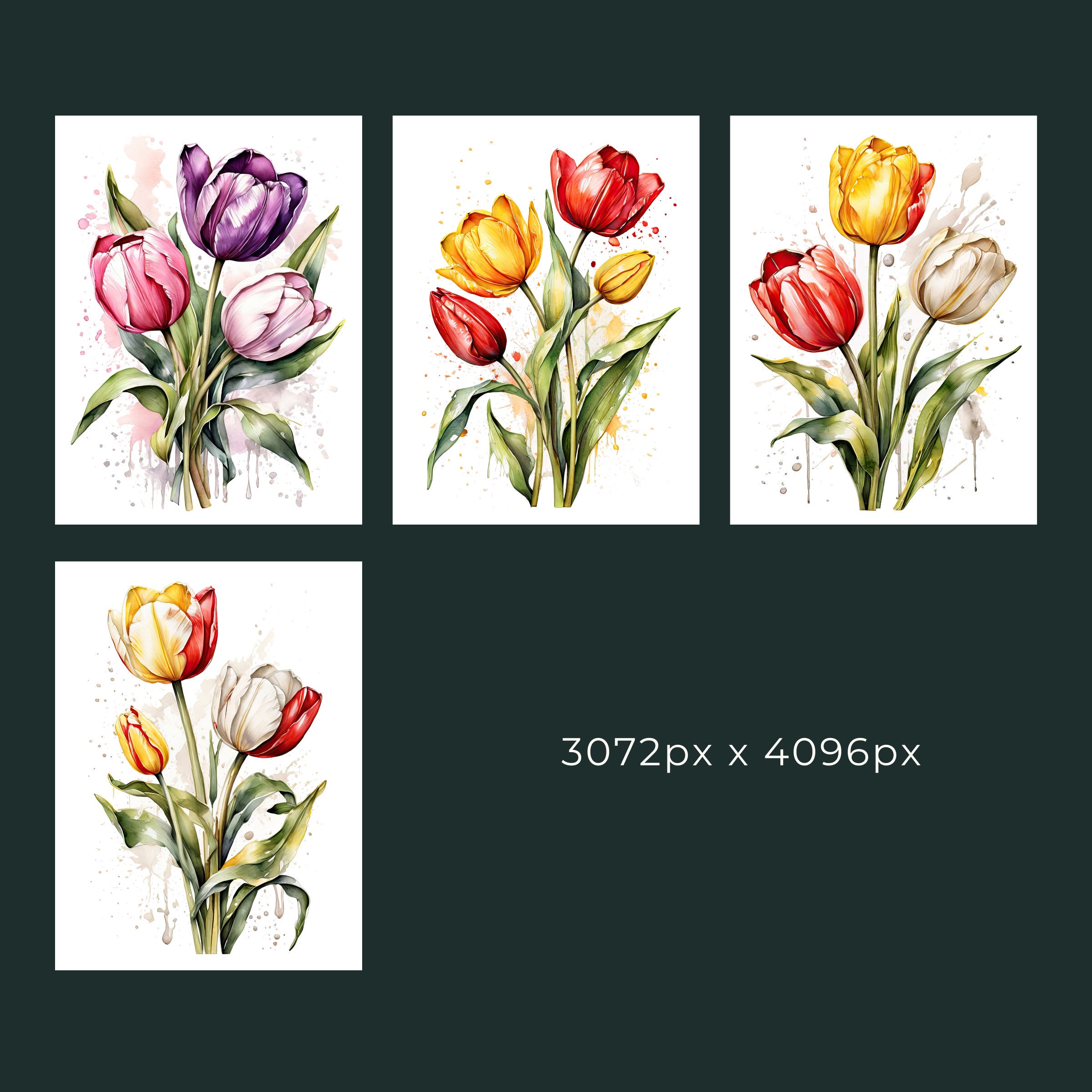 Mixed Tulips Clipart, Spring Flower Clip Art, Instant Download ...
