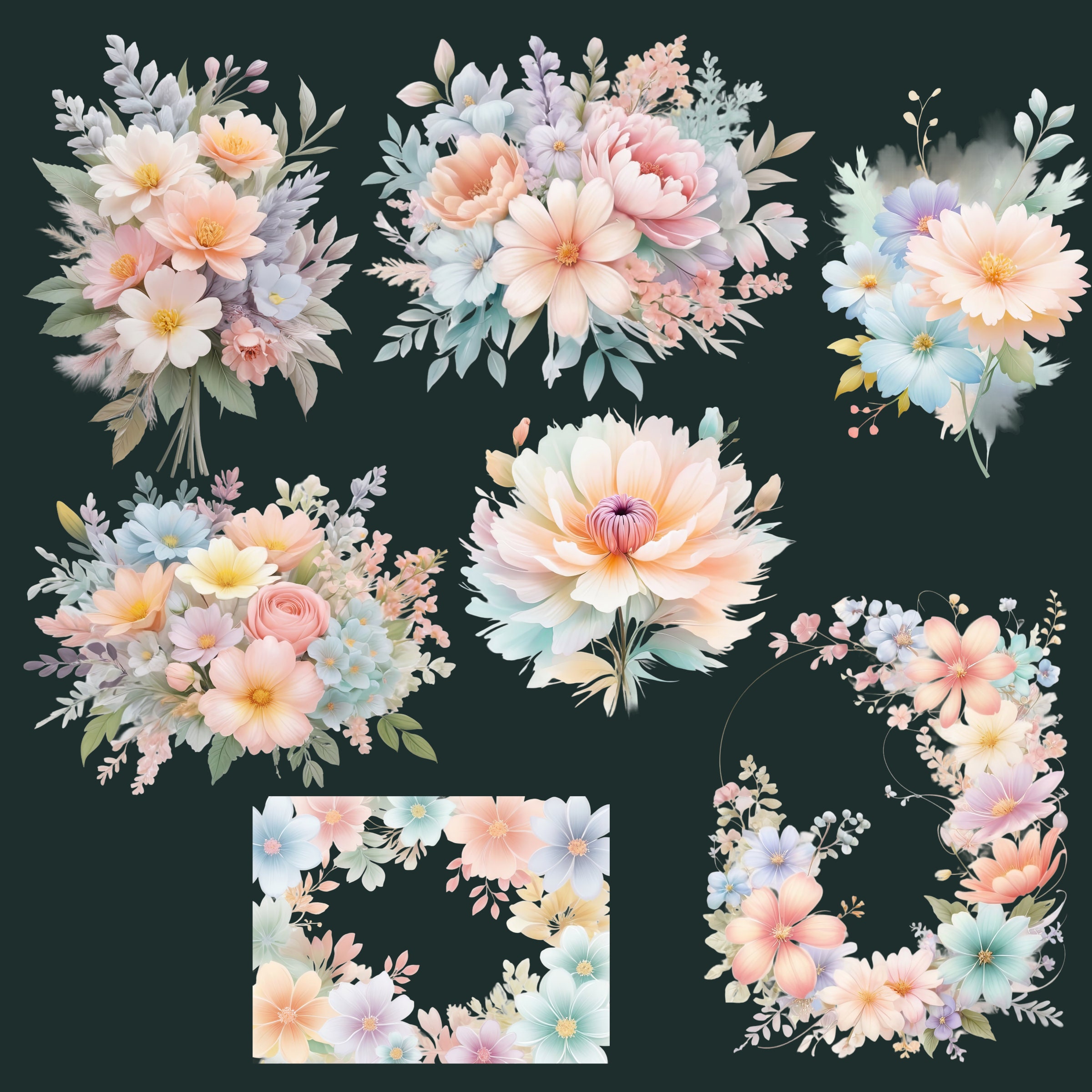 Pastel Flowers PNG Clipart, Soft Pastel Colors, Scrapbooking Floral ...