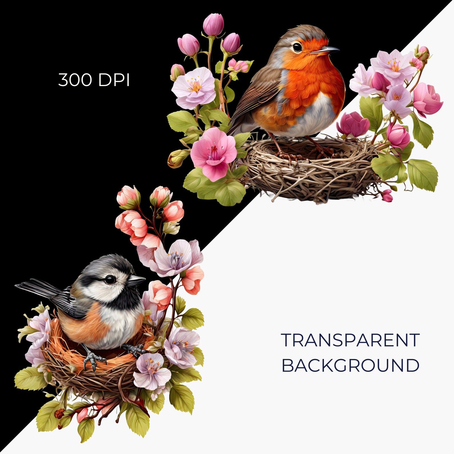Spring Birds Nest Clipart, Sparrows and Tit Clip Art, Bird Lovers ...