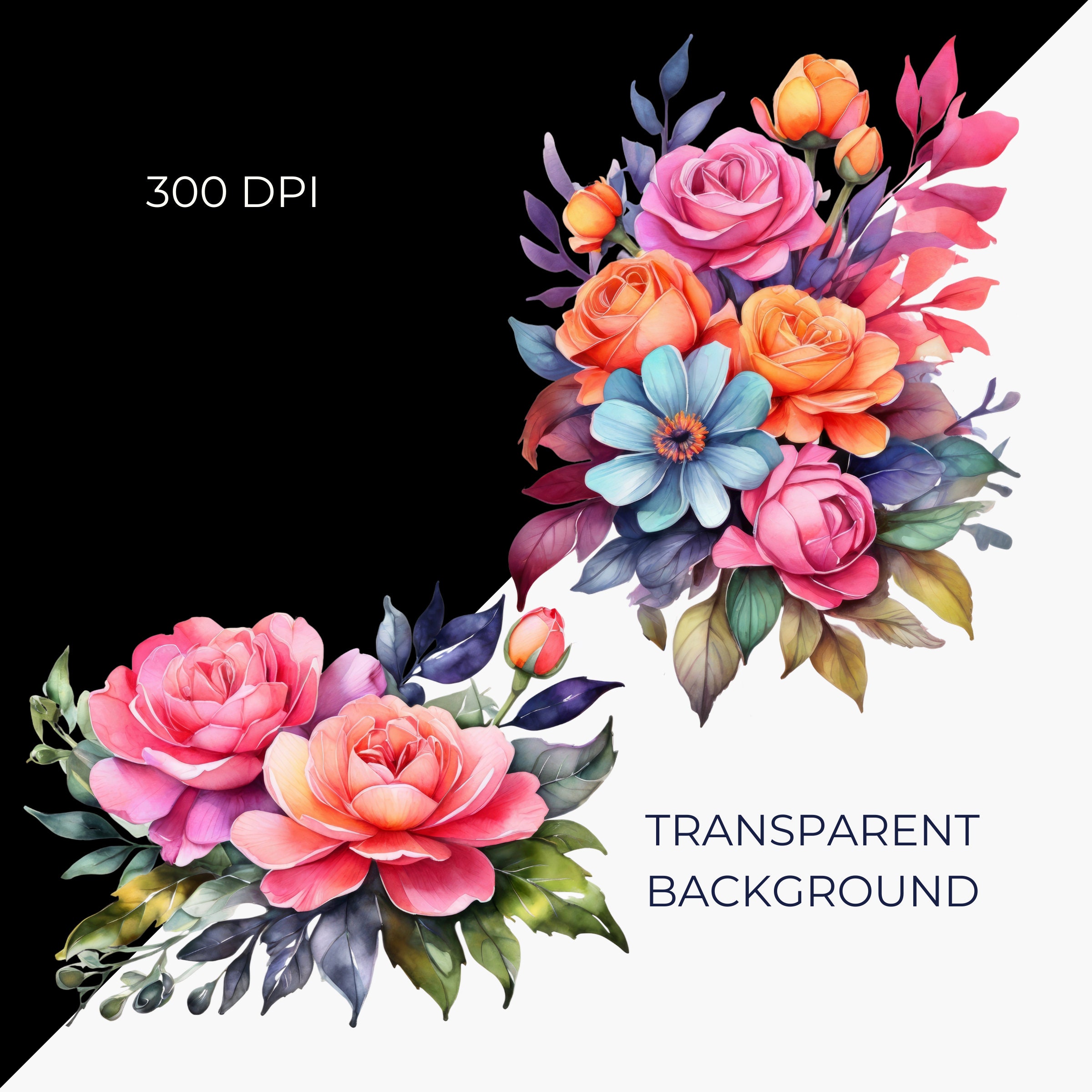 Neon Flowers Clipart, Floral Clip Art Graphics, Instant Download ...