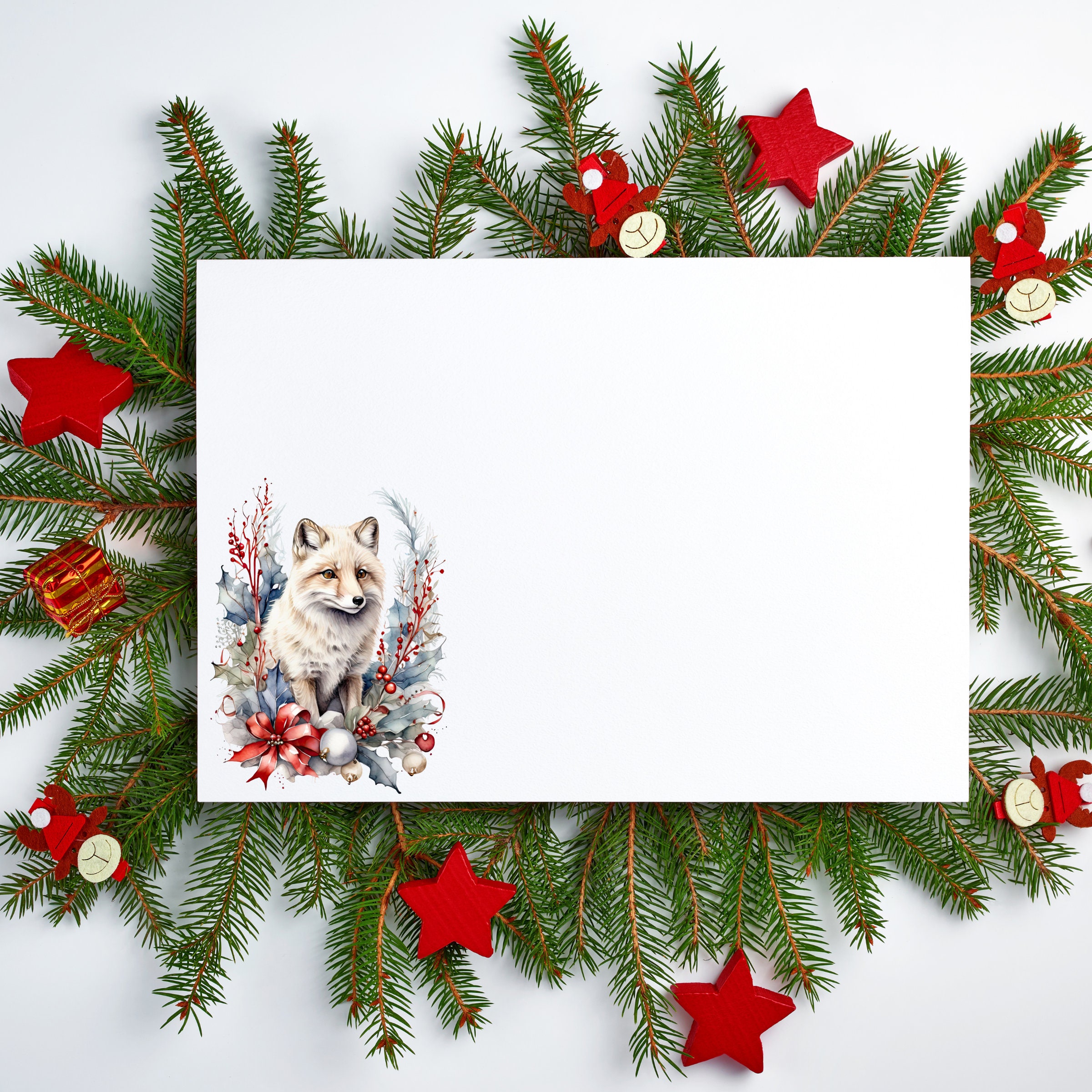 White Fox Christmas Clipart Instant Download PNG, Xmas Scrapbook Images ...