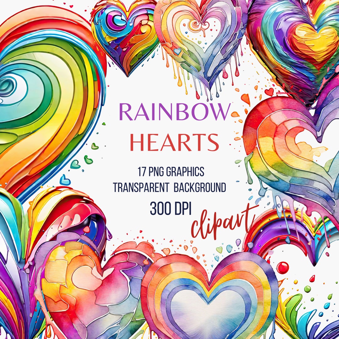 Printable Rainbow Heart Clip Art, LGBT Pride Decor, Valentine's Day ...