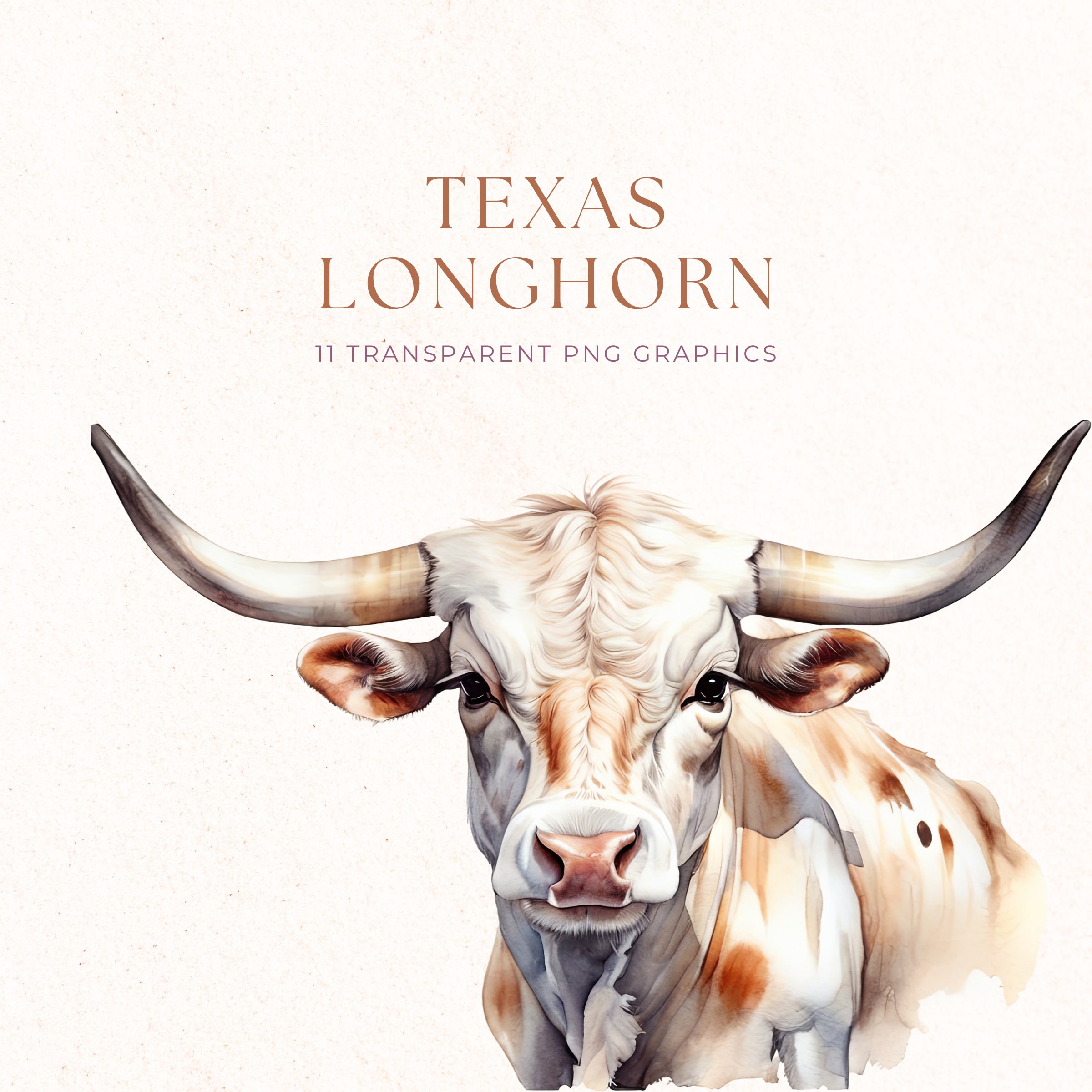 Texas Longhorn Clipart Farmhouse Decor, Cow PNG Instant Download ...