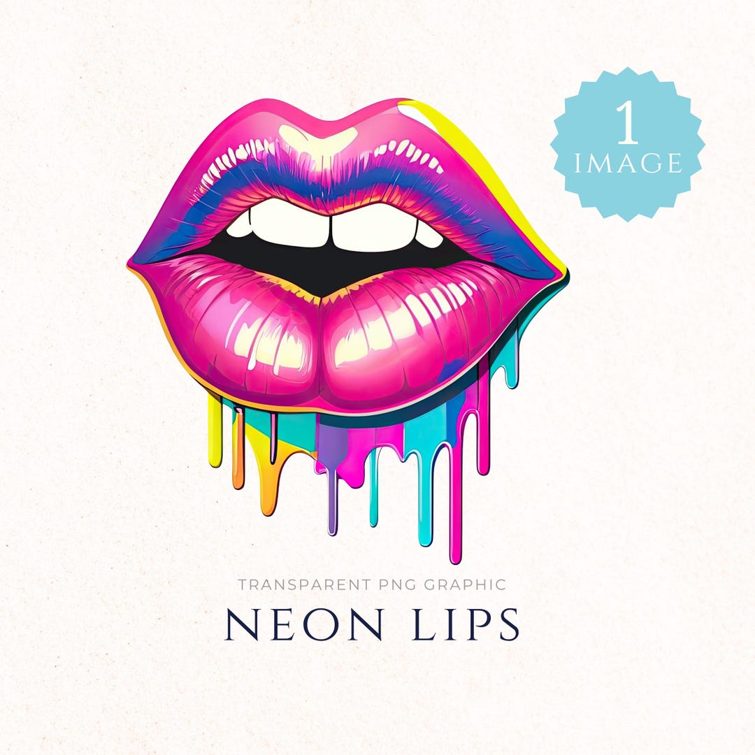 Neon Lips Clipart, Single Clip Art Image, Valentines Clipart ...