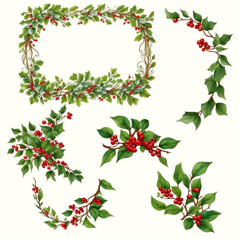 Winter Berry Clipart, Christmas Decorative Red Berries, Festive Holiday ...