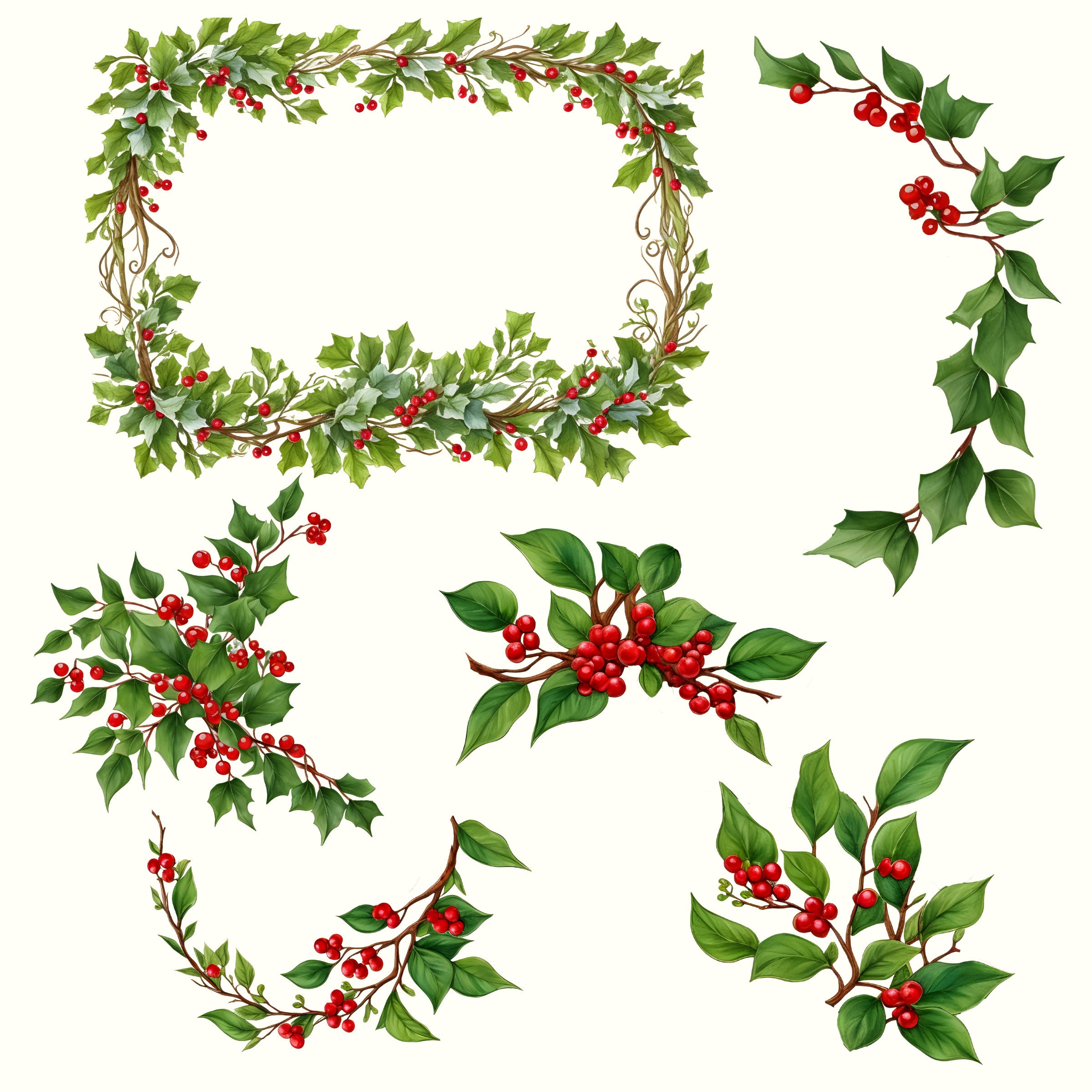 Winter Berry Clipart, Christmas Decorative Red Berries, Festive Holiday ...