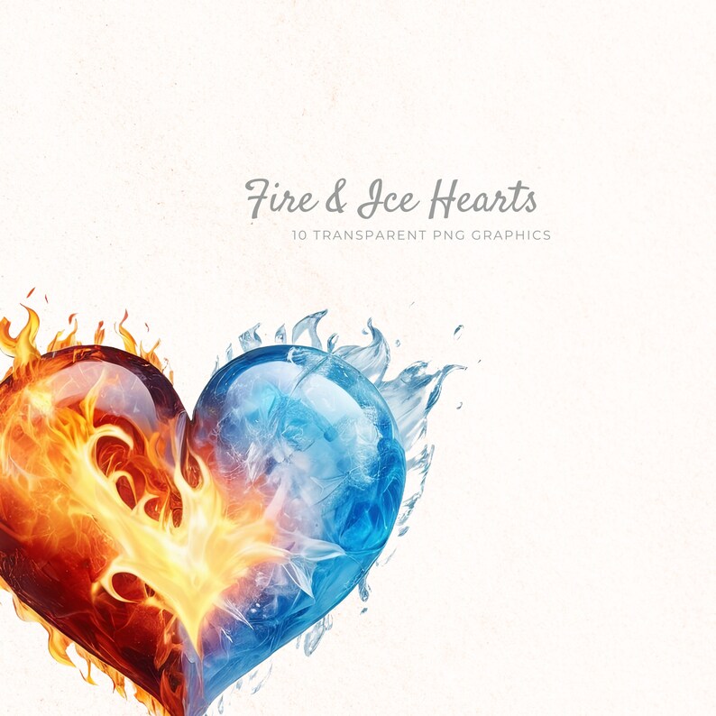 Fire and Ice Heart Clipart Set, Abstract Hearts Clip Art, Digital ...