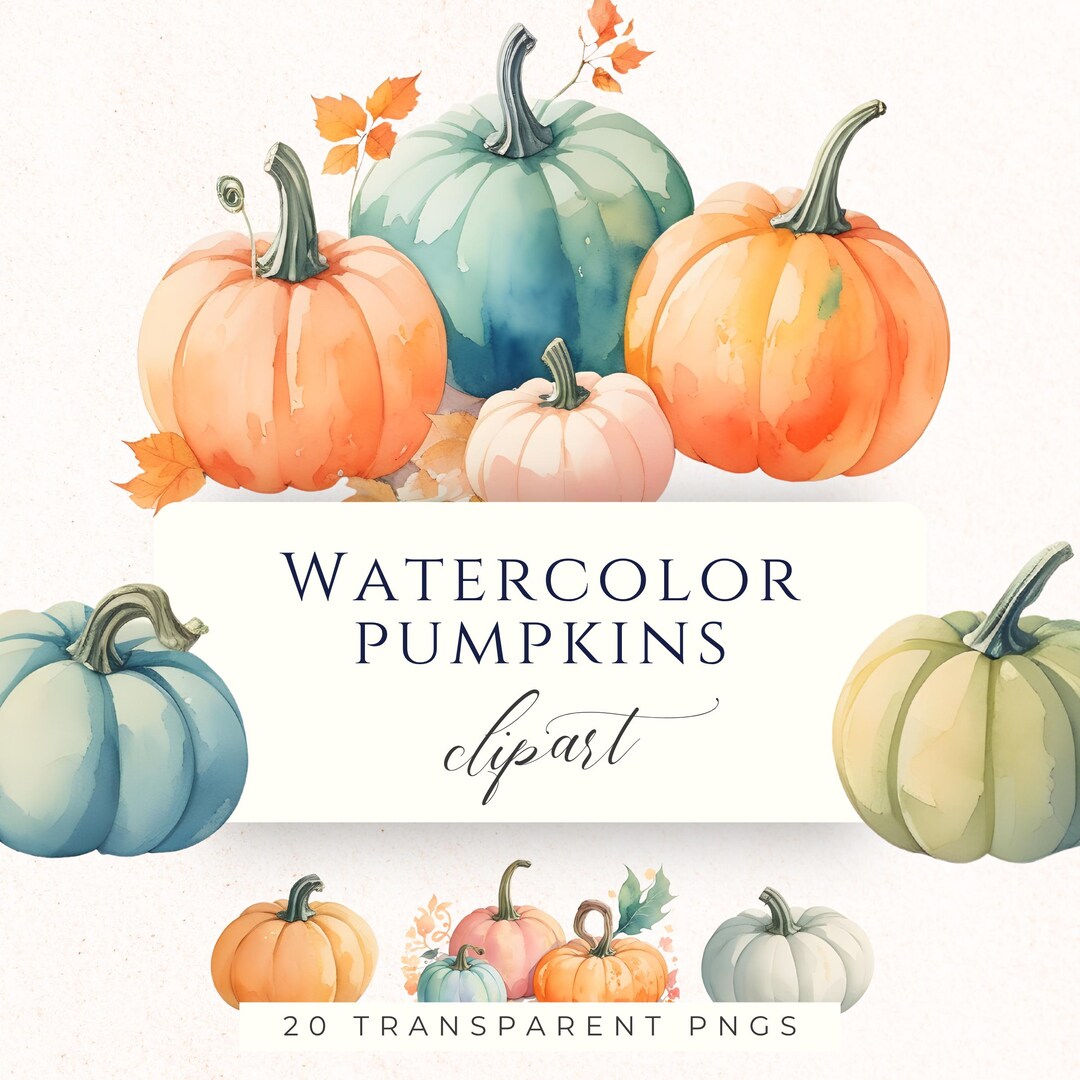 Watercolor Pumpkin Clipart Set PNG, Autumn Harvest Graphics for ...