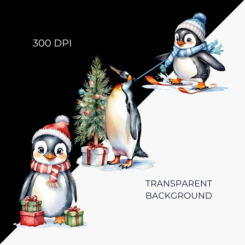 Christmas Penguins Clipart Instant Download, Xmas Paper Crafting ...