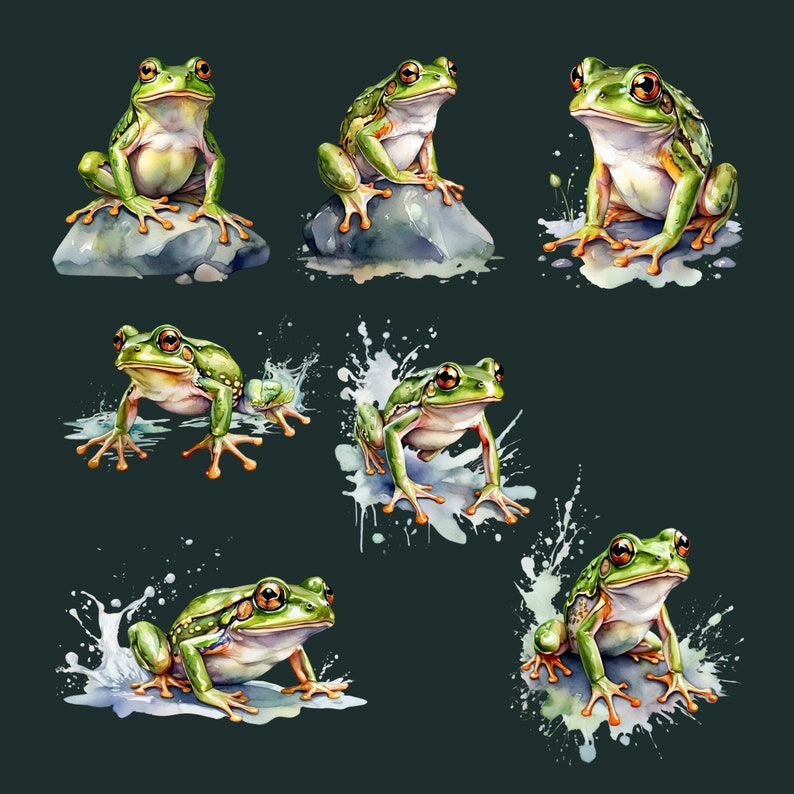 Green Frogs Clipart, Cute Frog PNG, Watercolor Animal Clipart ...