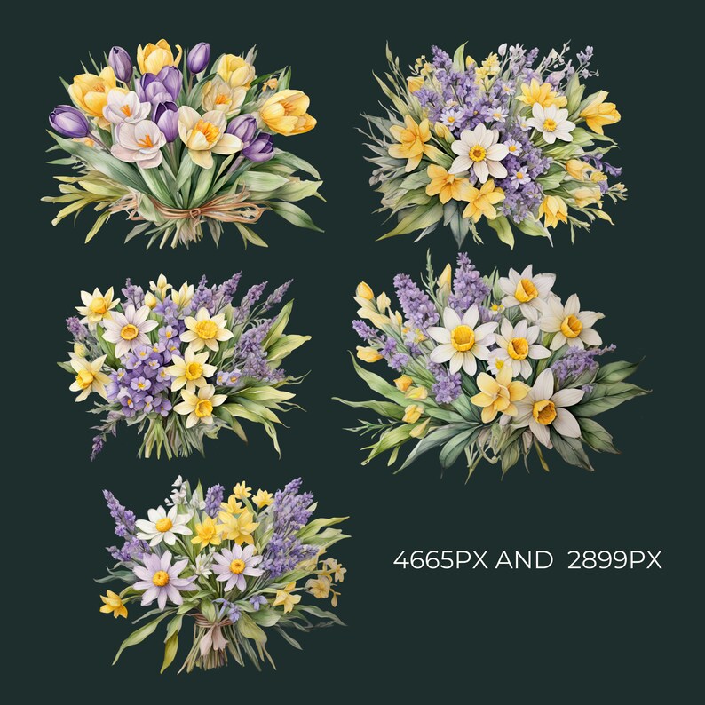 Spring Bouquet Clipart, Crocus and Daffodils Flowers, Yellow Crocuses ...