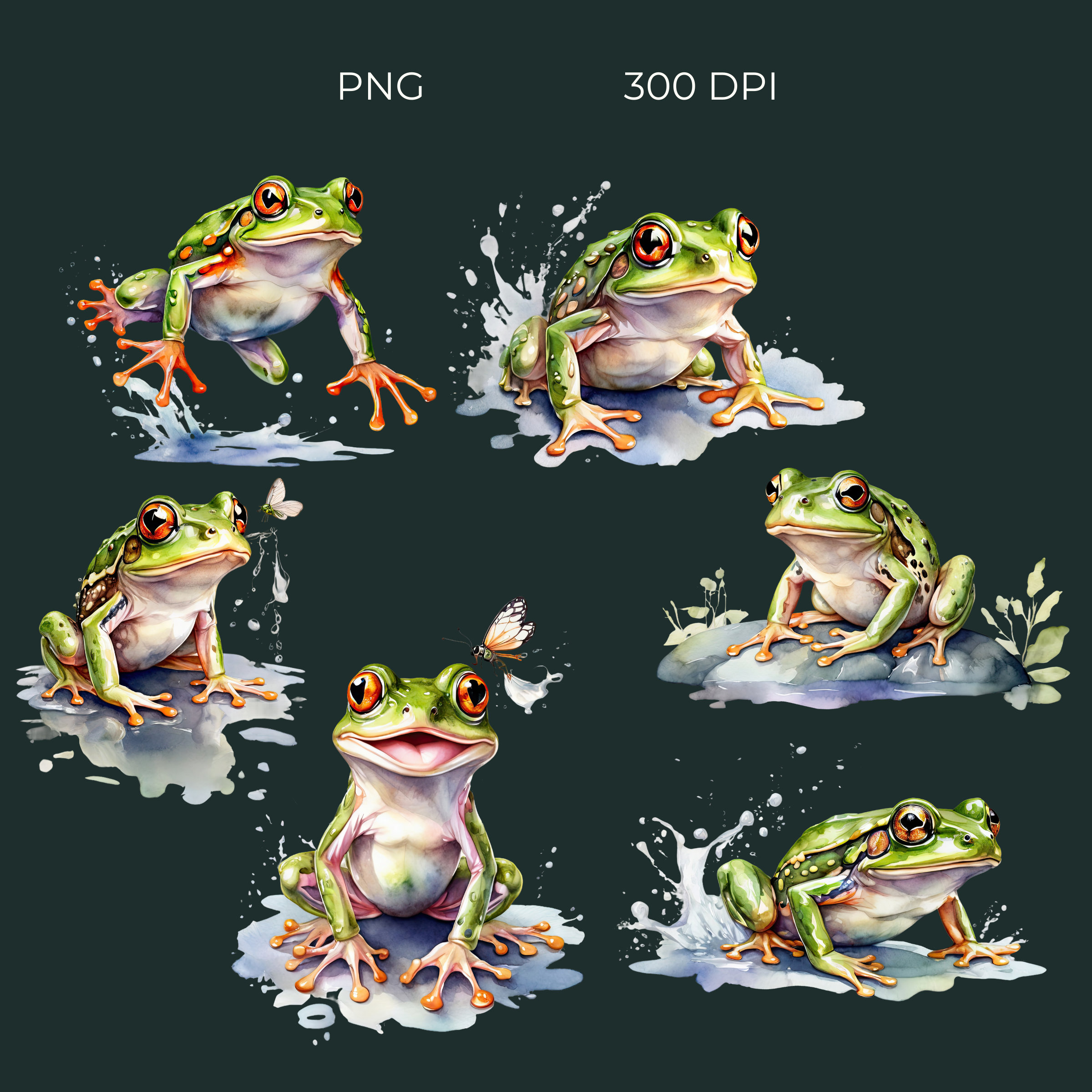 Green Frogs Clipart, Cute Frog PNG, Watercolor Animal Clipart ...